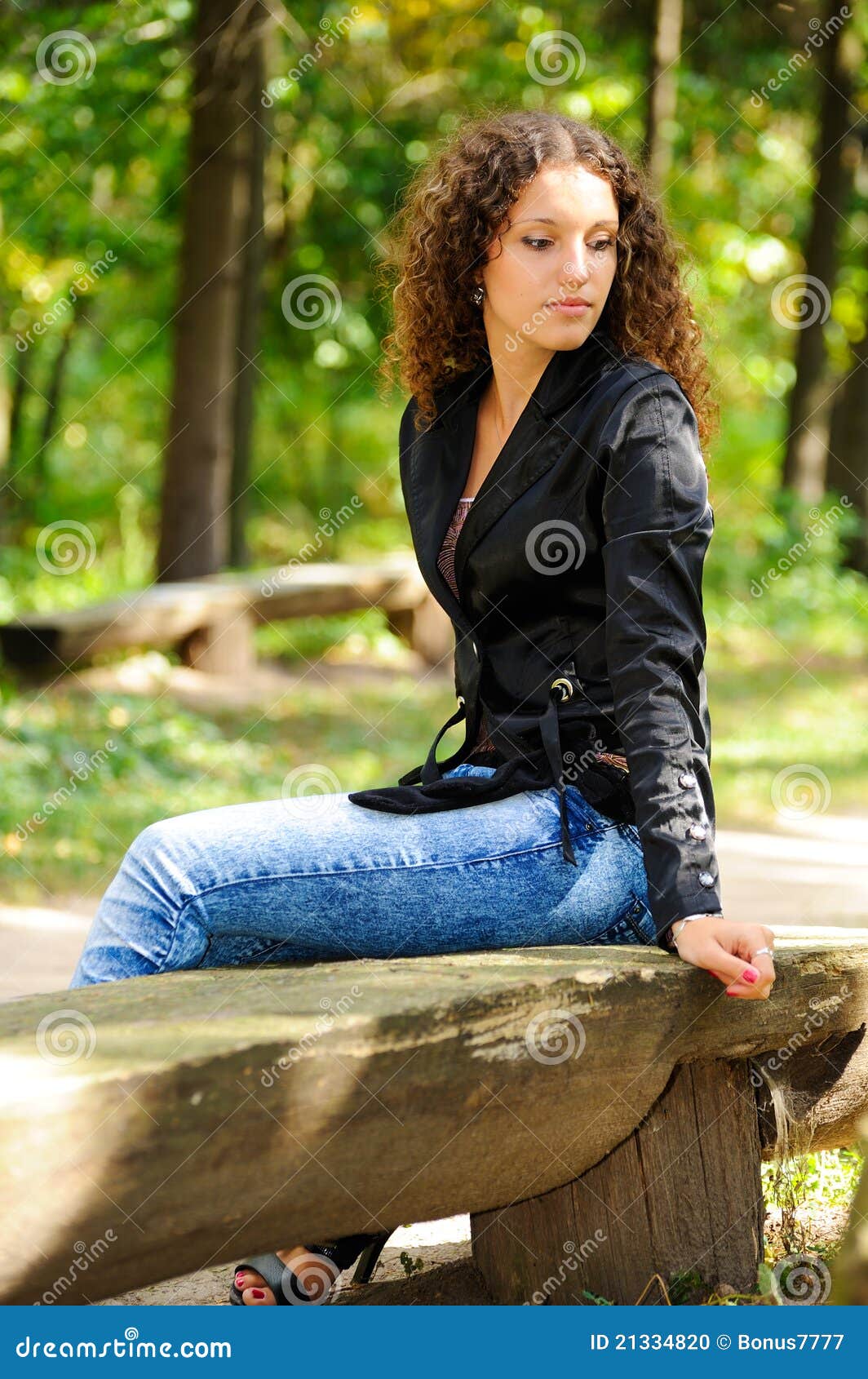 Girl on a bench stock photo. Image of woman, relaxation - 21334820