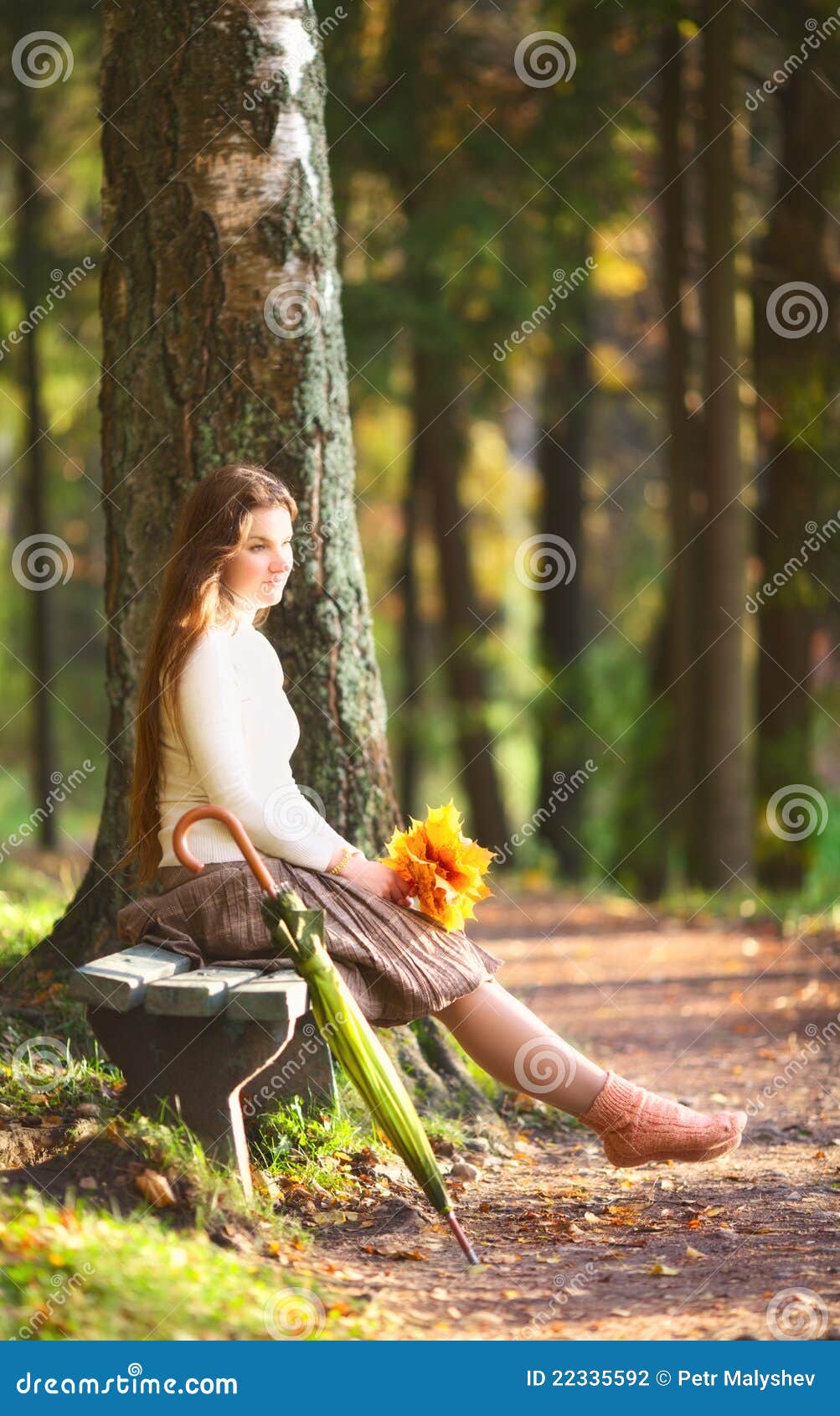 Girl on Bench stock photo. Image of forest, girl, season - 22335592