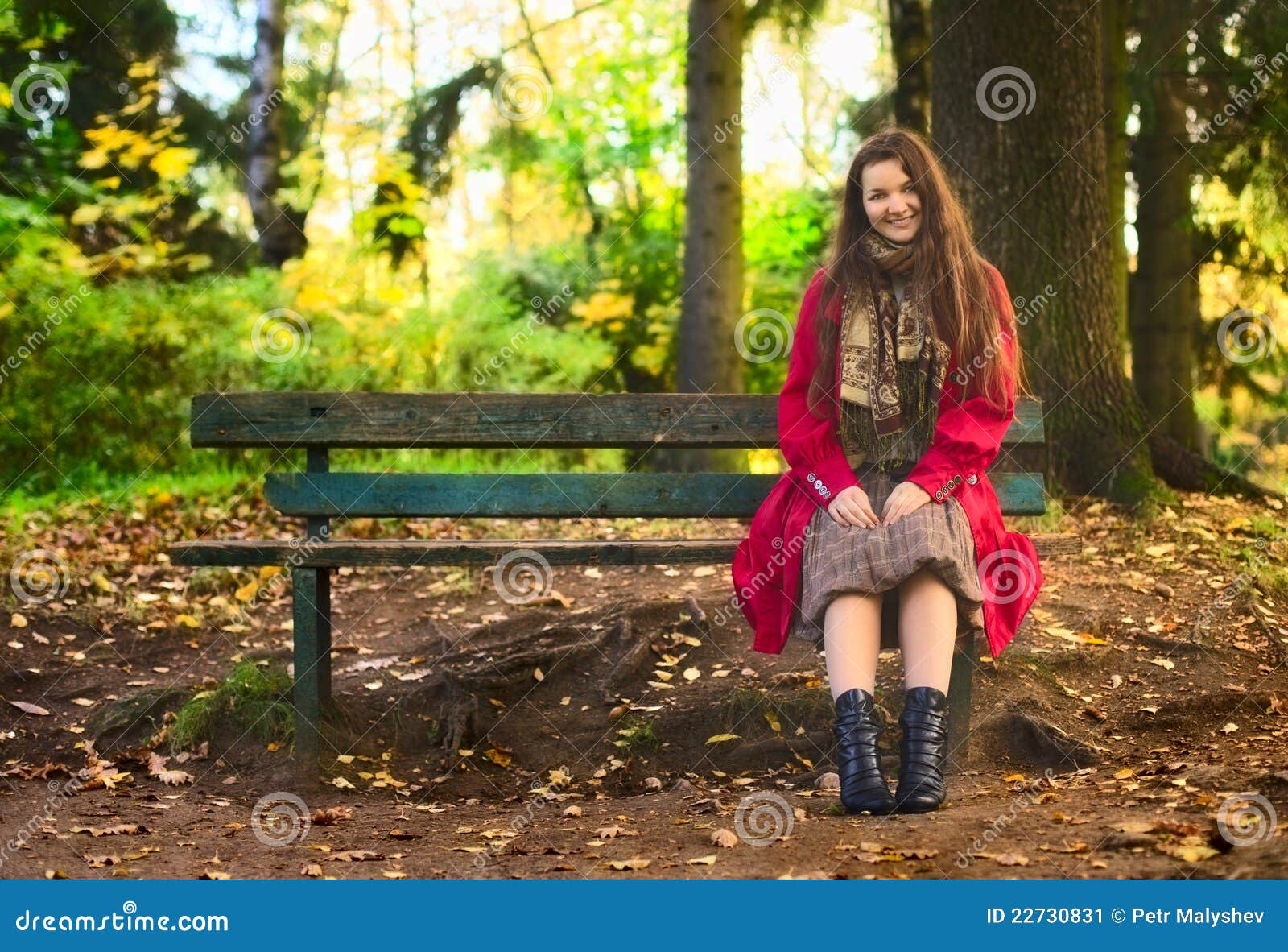 Girl on Bench stock image. Image of horizontal, fashion - 22730831