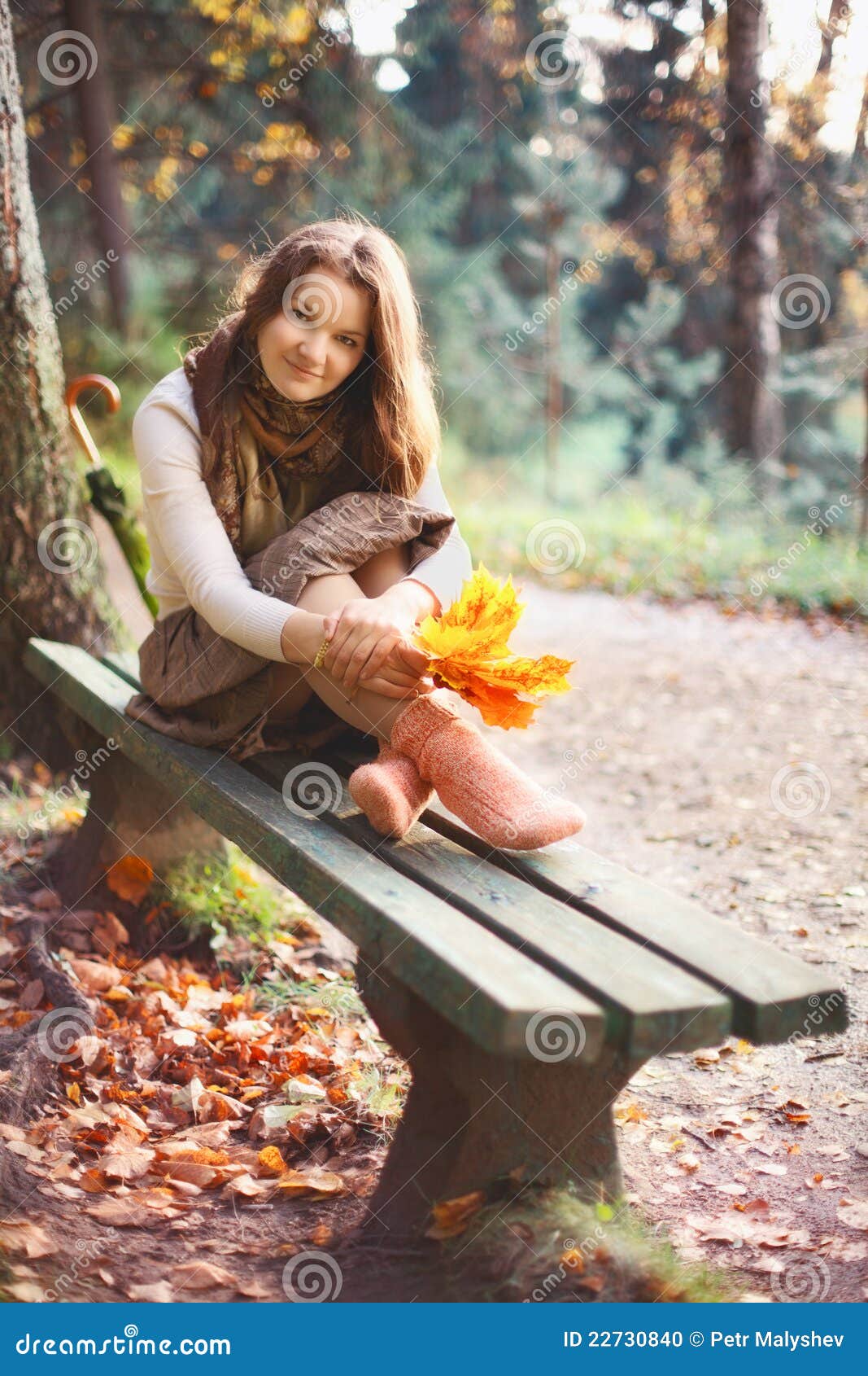 Girl on Bench stock photo. Image of maple, happy, bunch - 22730840