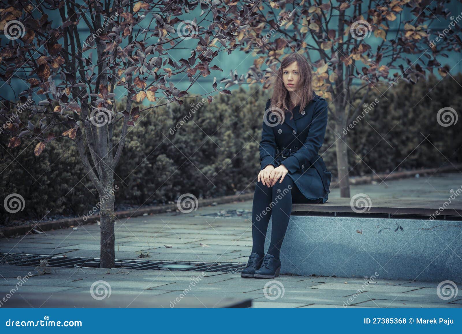 Girl on the bench stock photo. Image of wall, girl, concrete - 27385368