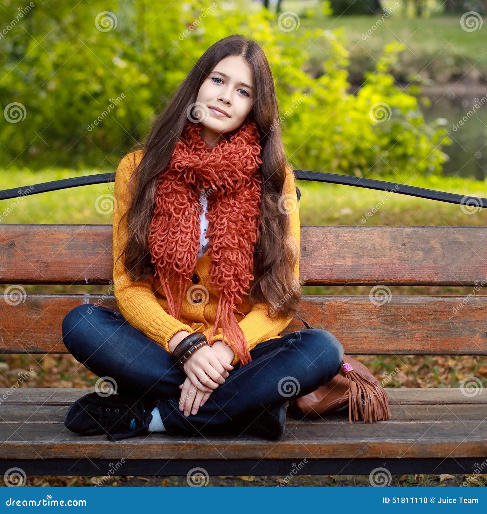 Girl on Bench in Autumn Park Stock Photo - Image of seasonal, bench ...