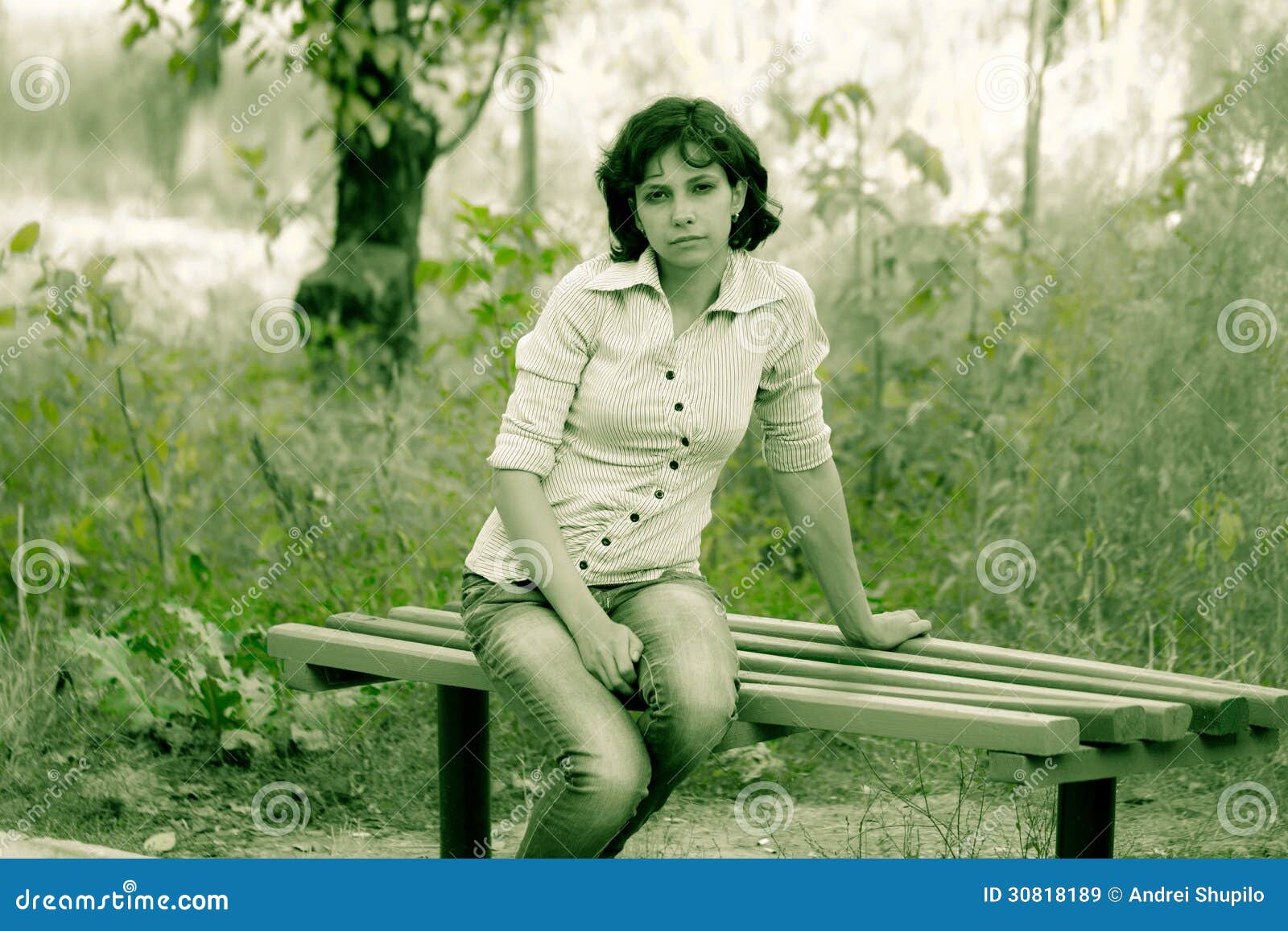 Girl on a bench stock image. Image of loneliness, garden - 30818189