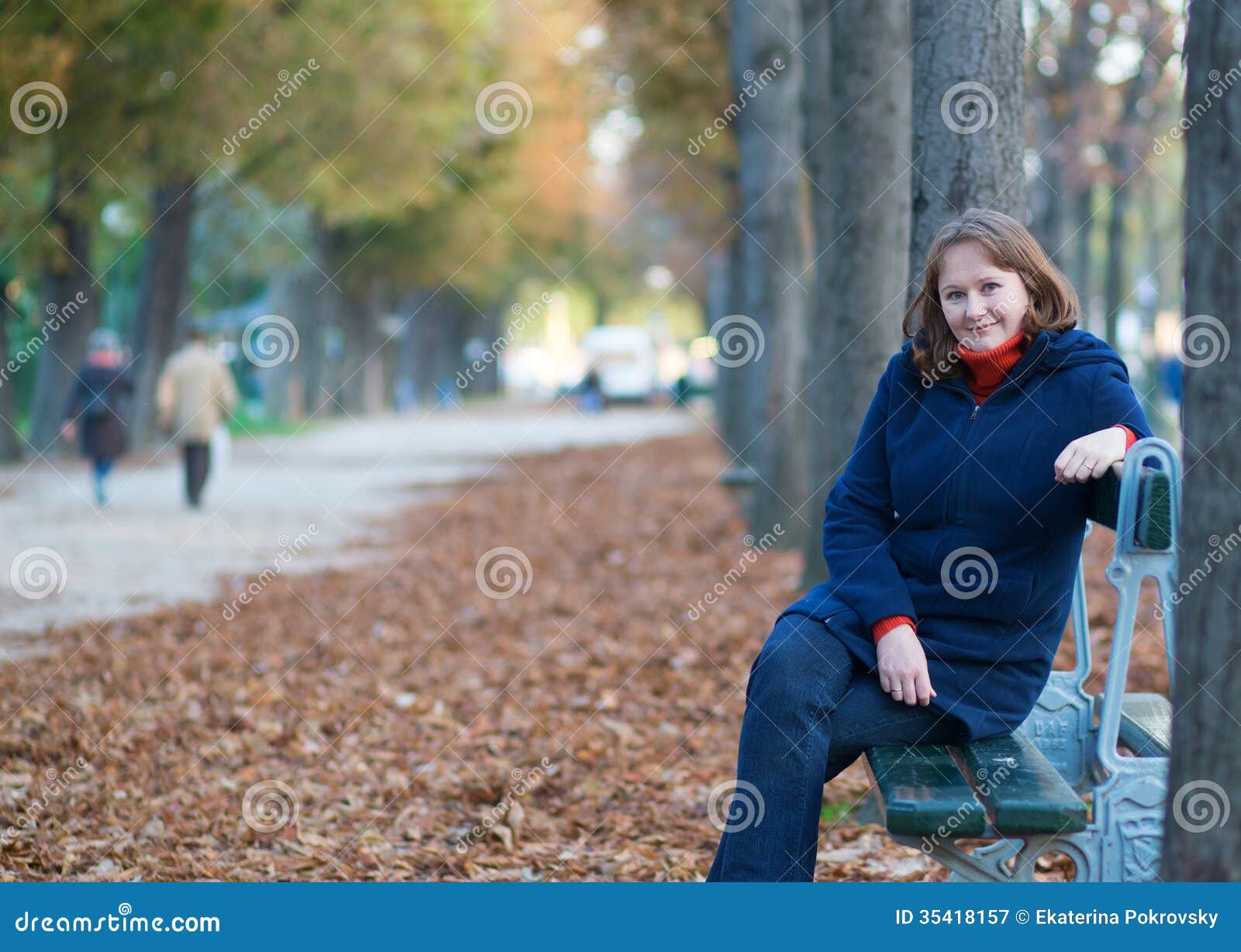Girl on the Bench in Park on a Fall Day Stock Image - Image of park ...