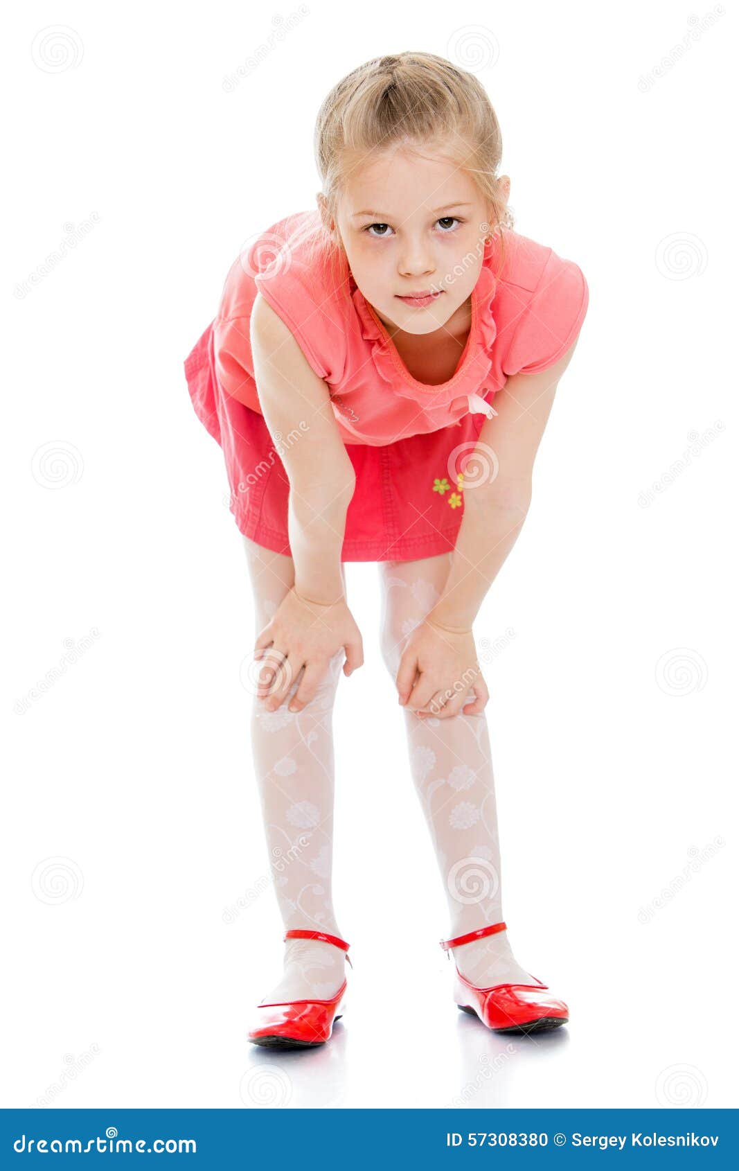 The Girl Bent Her Head Looks In The Frame Stock Image Cartoondealer