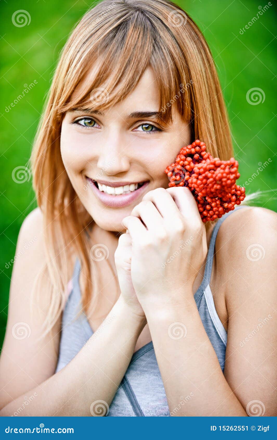 Girl with berries stock image. Image of glad, green, nature - 15262551