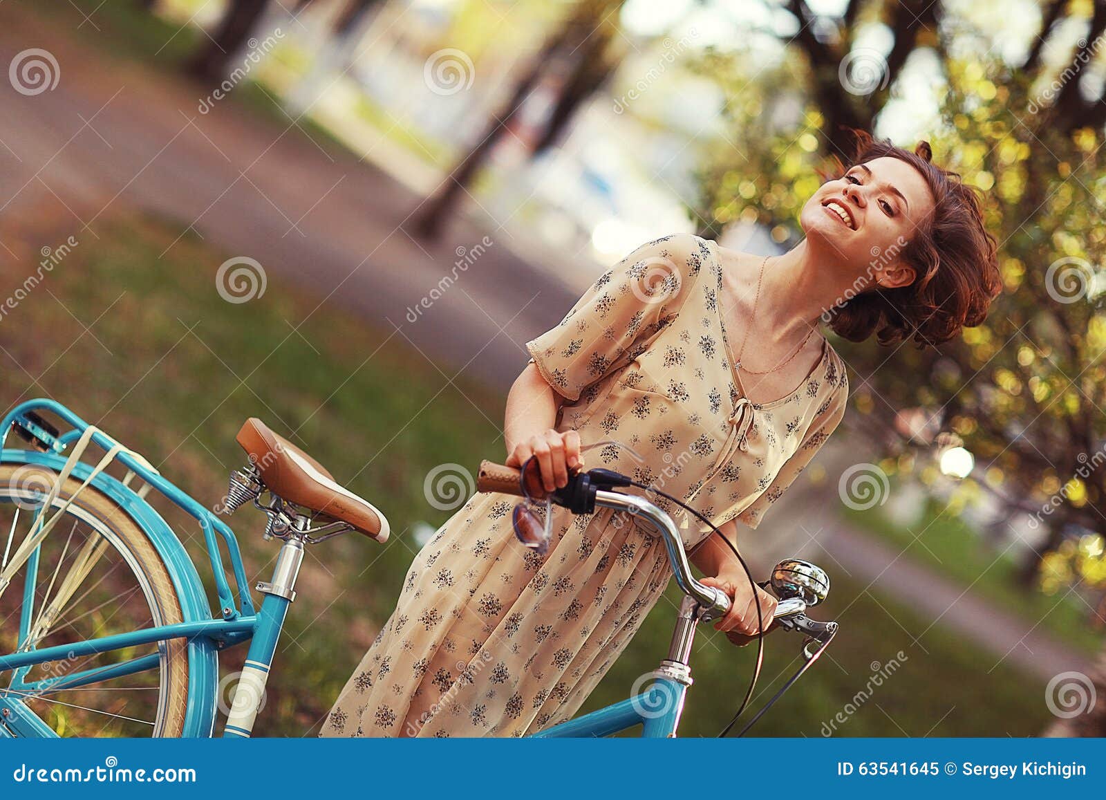 Girl on Bicycle at Spring Morning Stock Image - Image of city, outdoors ...
