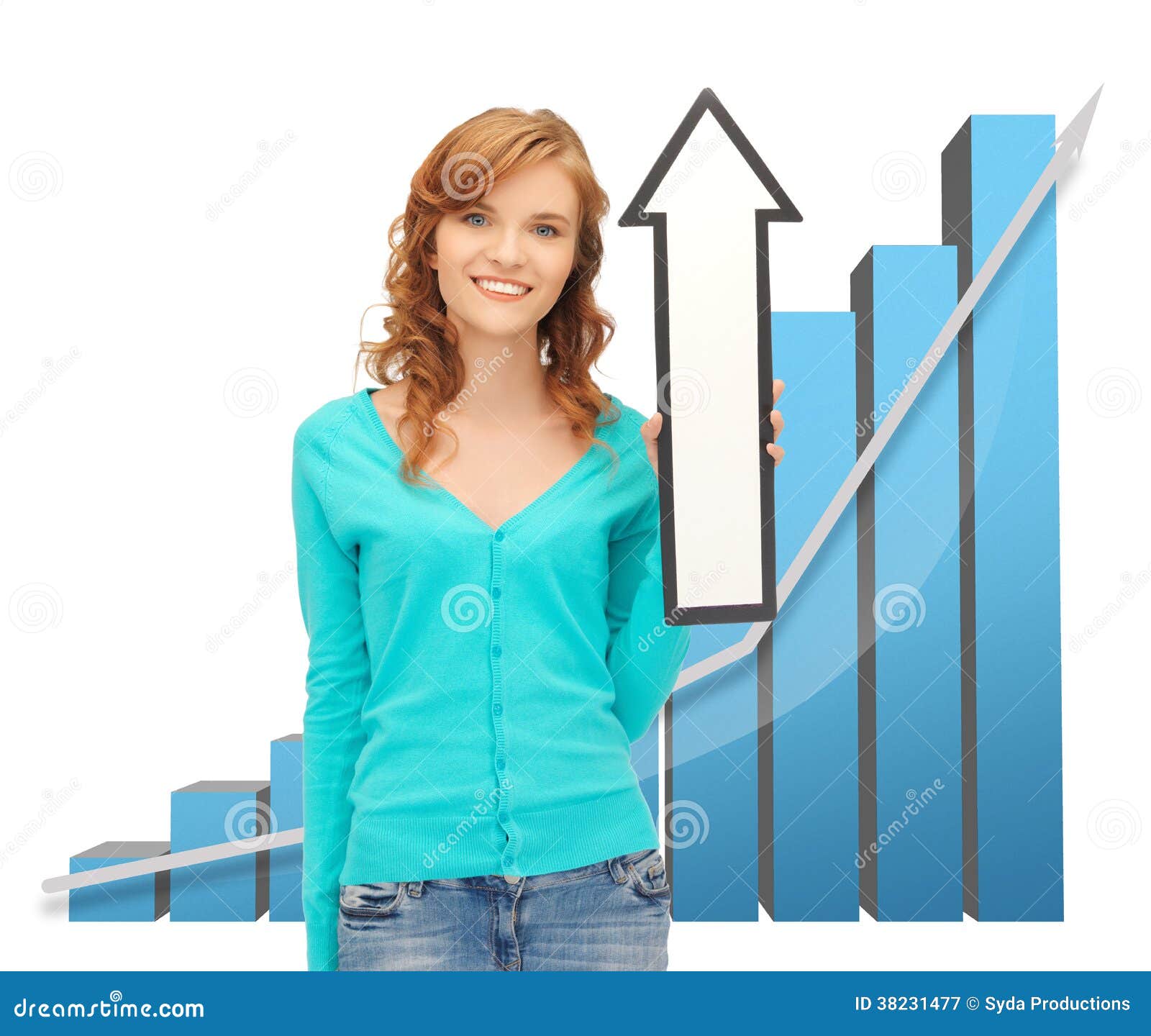 Girl with Big 3d Chart Holding Arrow Sign Stock Image - Image of ...