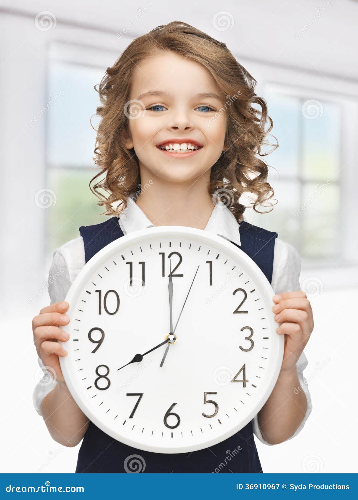 Girl with big clock stock image. Image of cheerful, girl - 36910967