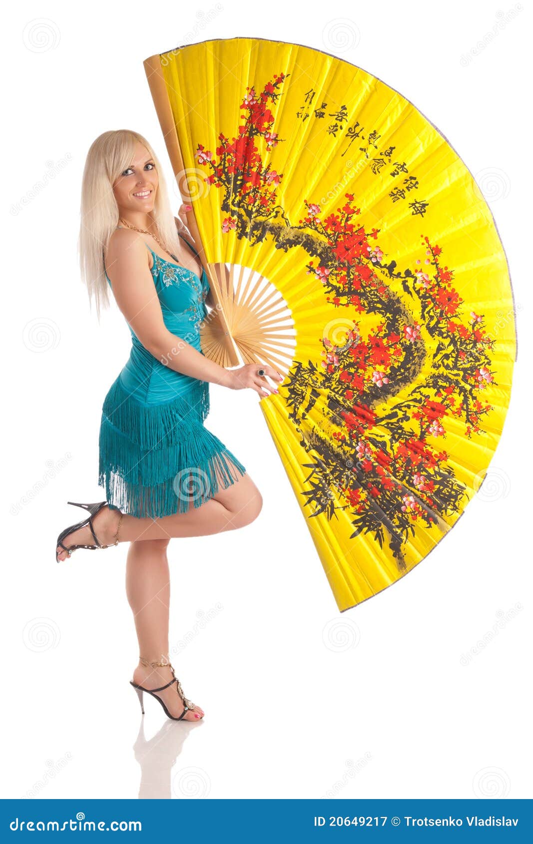 The Girl with the Big Yellow Fan Stock Image - Image of clothing ...