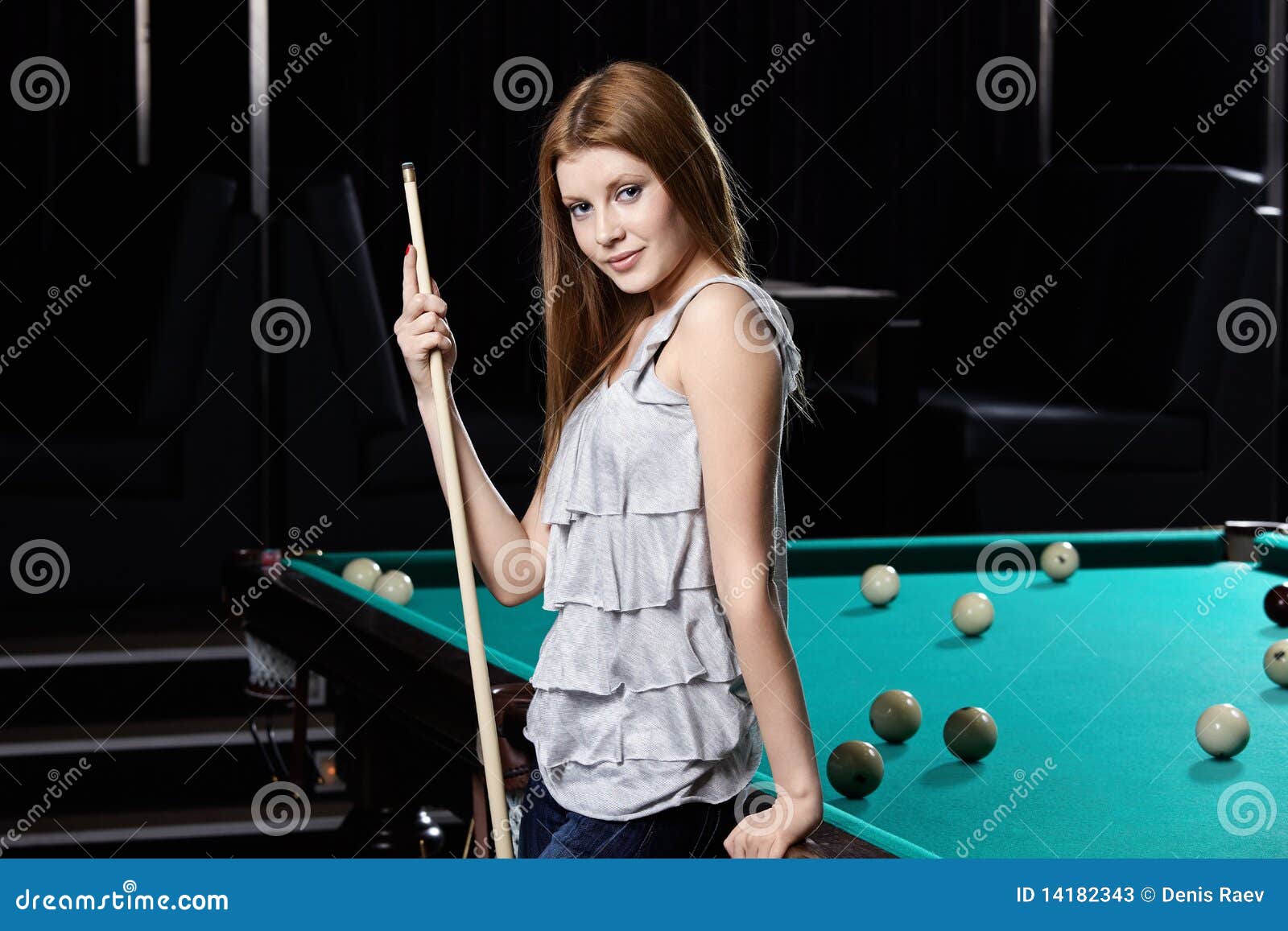 The Girl at a Billiard Table Stock Image - Image of woman, player: 14182343