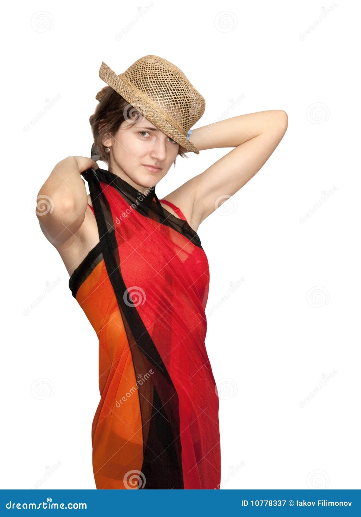 Girl is binding a pareo stock image. Image of girl, isolated - 10778337