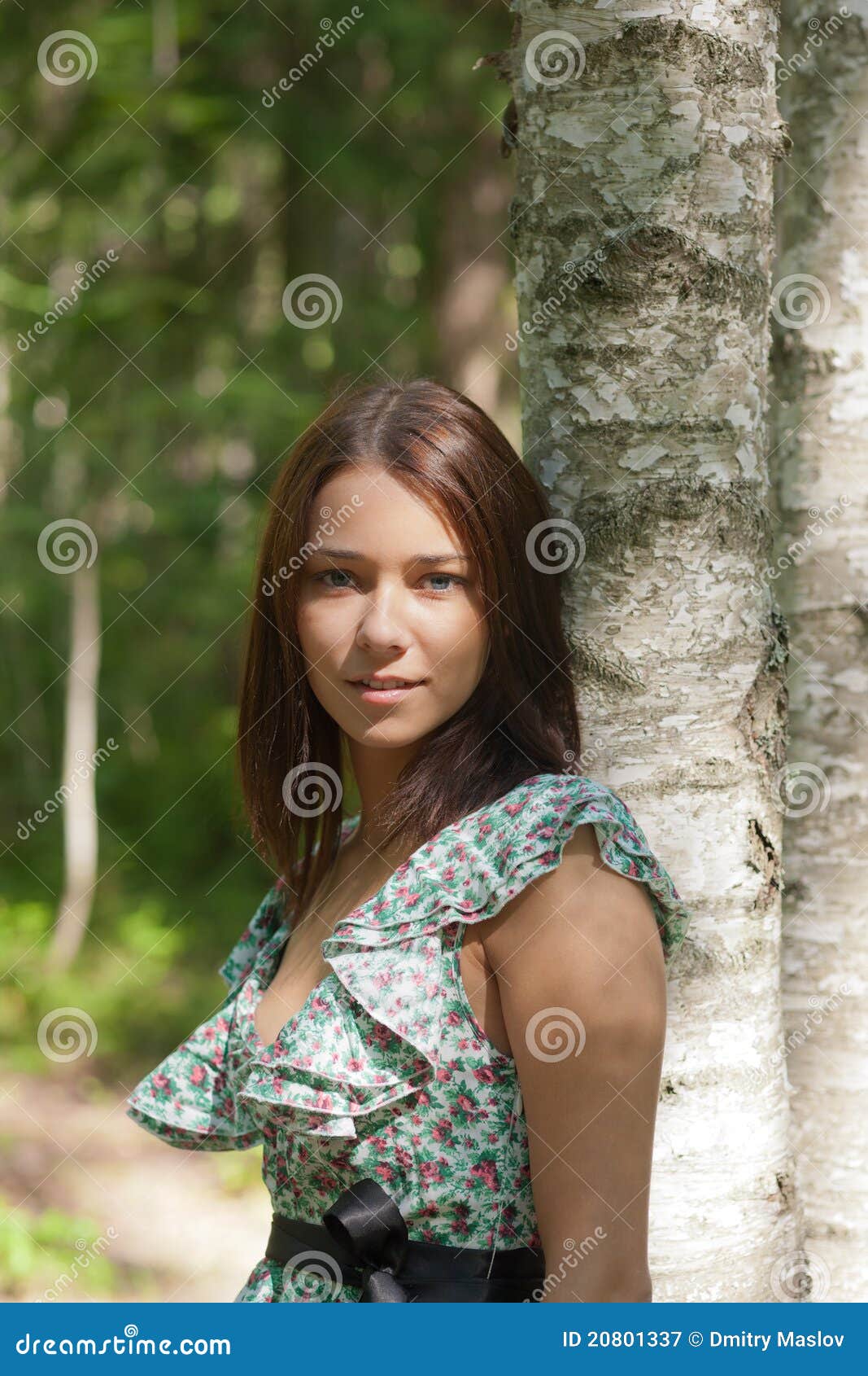 The girl at a birch stock image. Image of season, attractive - 20801337
