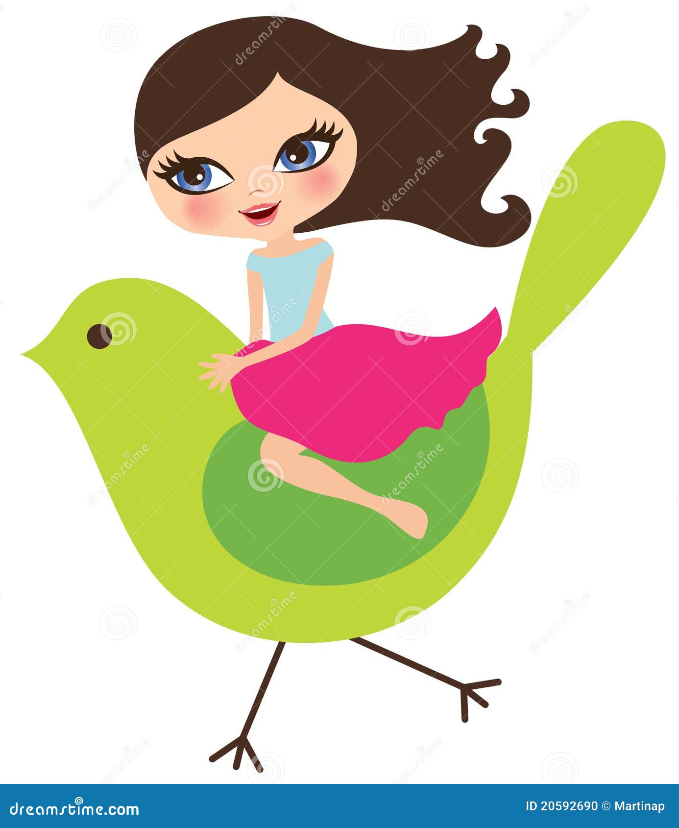 Girl on bird stock vector. Illustration of animal, cute - 20592690