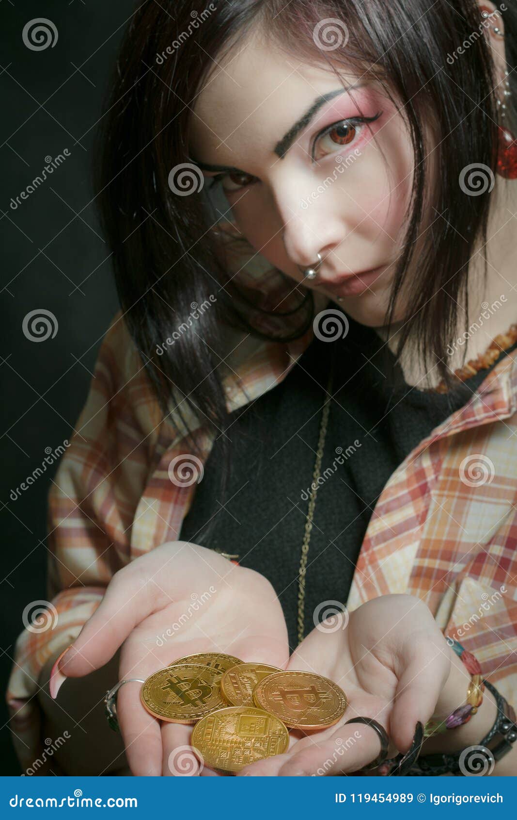Girl with bitcoins stock image. Image of consept, financial - 119454989