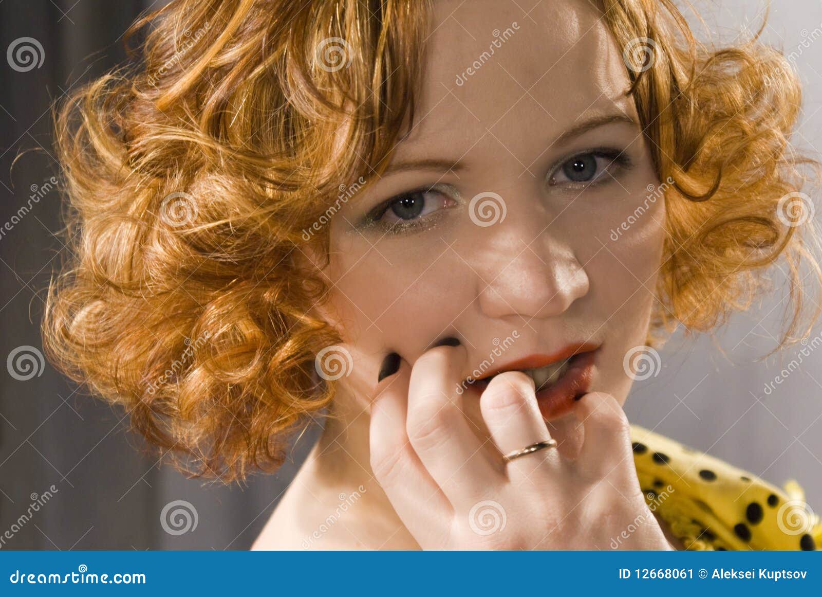 Girl bites finger stock image. Image of female, face - 12668061