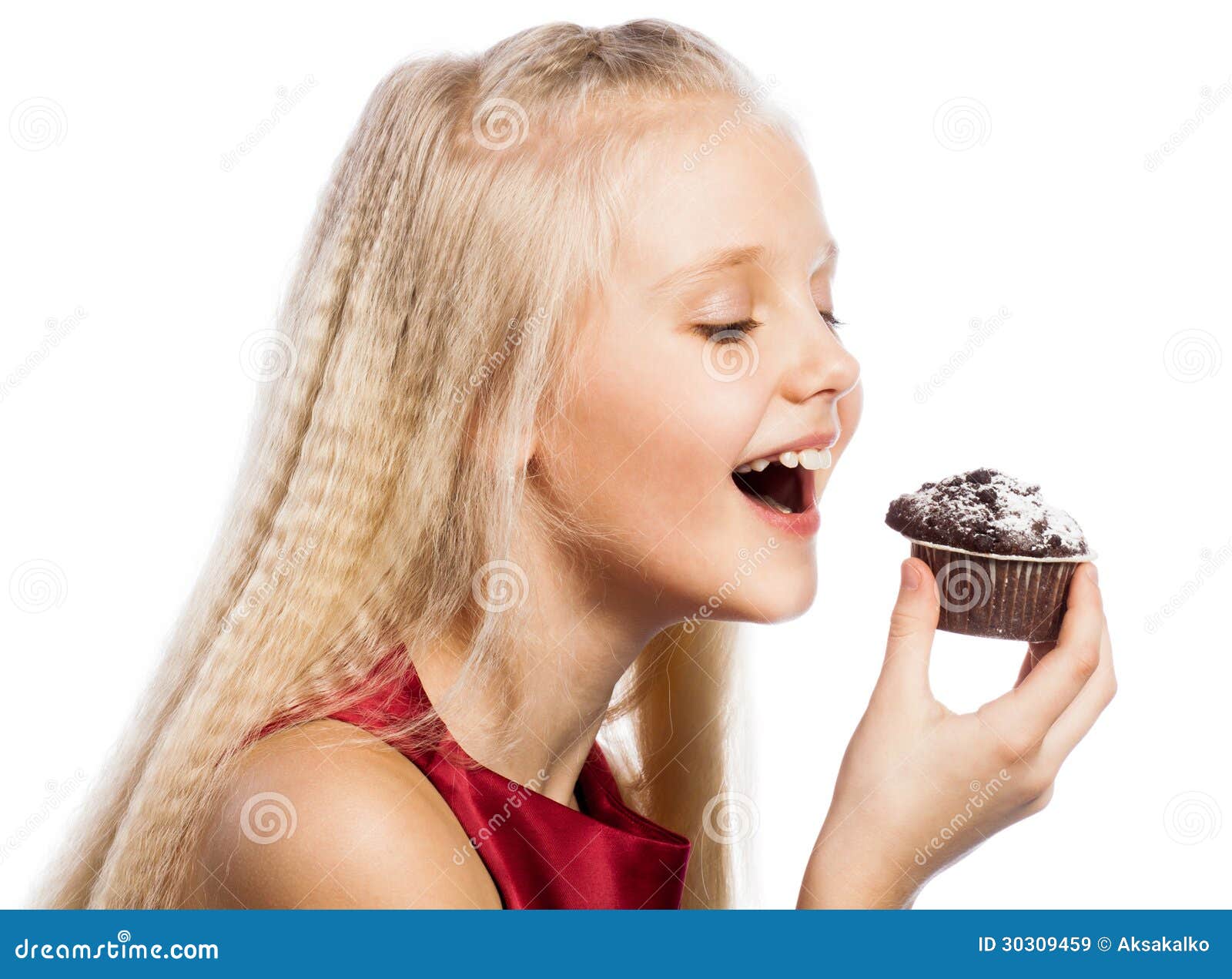 Girl Biting a Chocolate Cake Stock Image - Image of biting, cake: 30309459