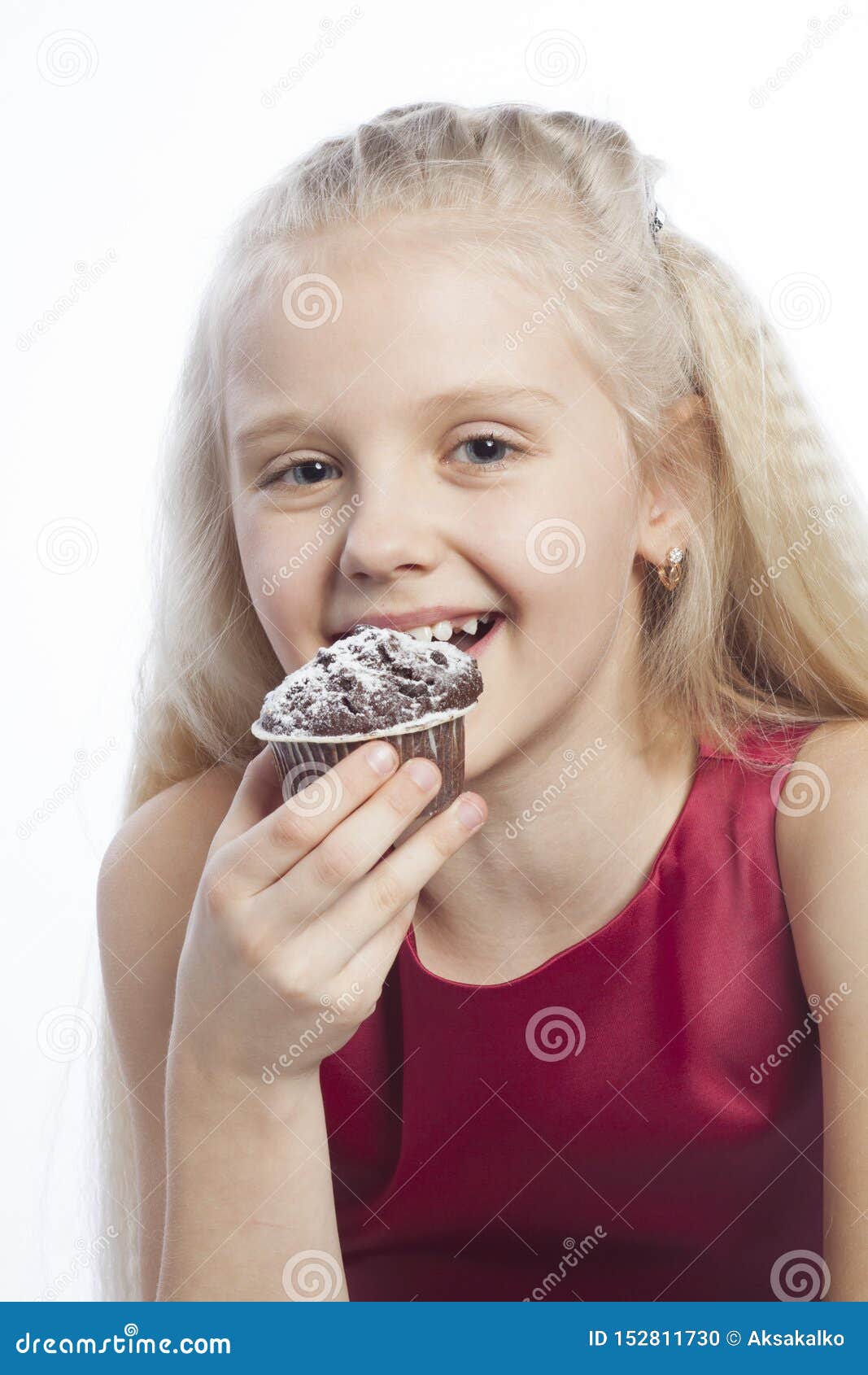 Girl Biting a Chocolate Cake Stock Photo - Image of childhood ...