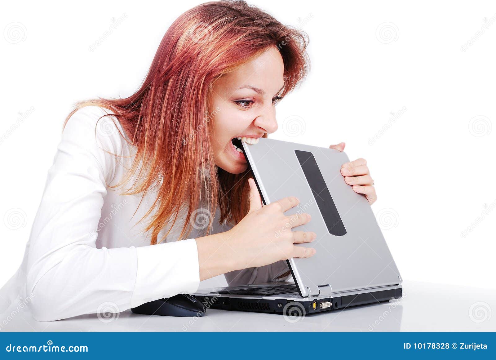 Girl biting laptop stock photo. Image of angry, girl - 10178328