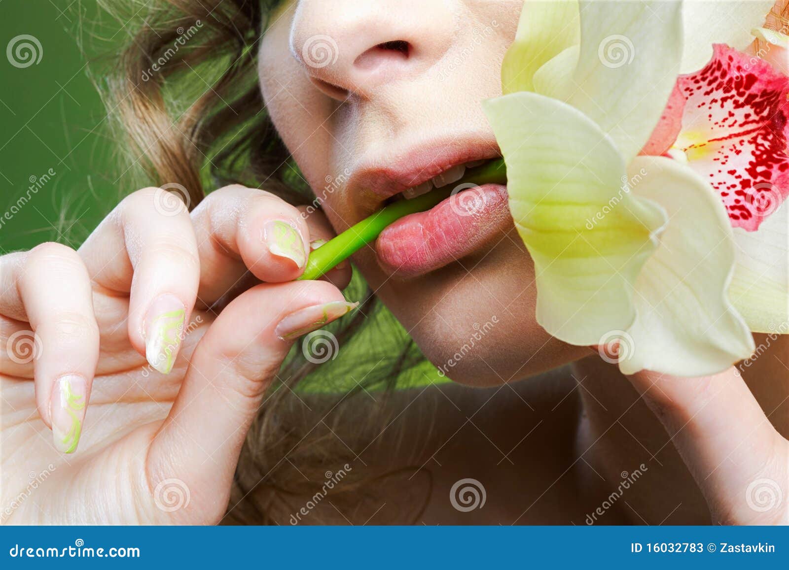 Girl biting lily flower stock image. Image of bite, hair - 16032783