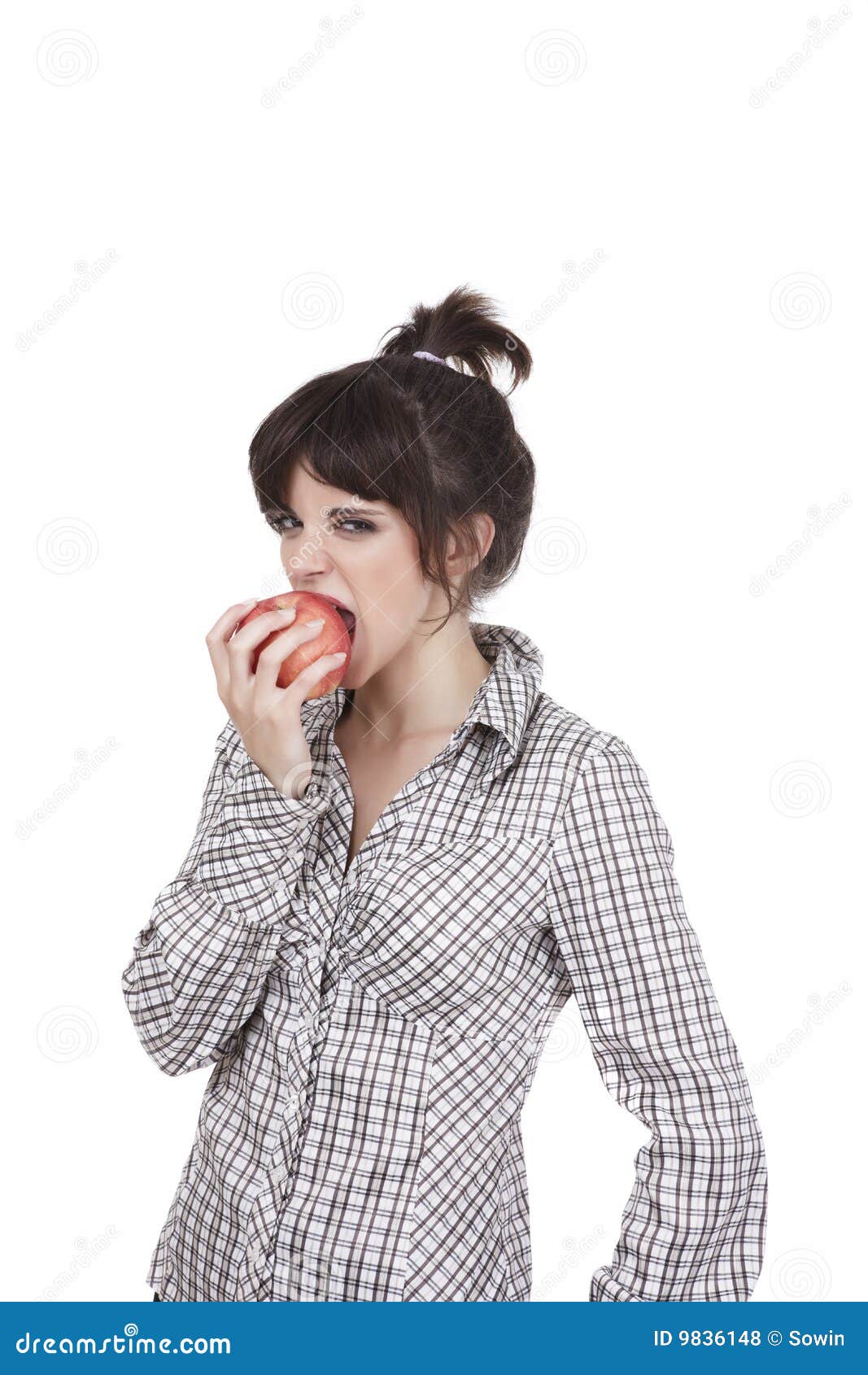 The Girl Biting a Red Apple Stock Photo - Image of hand, face: 9836148