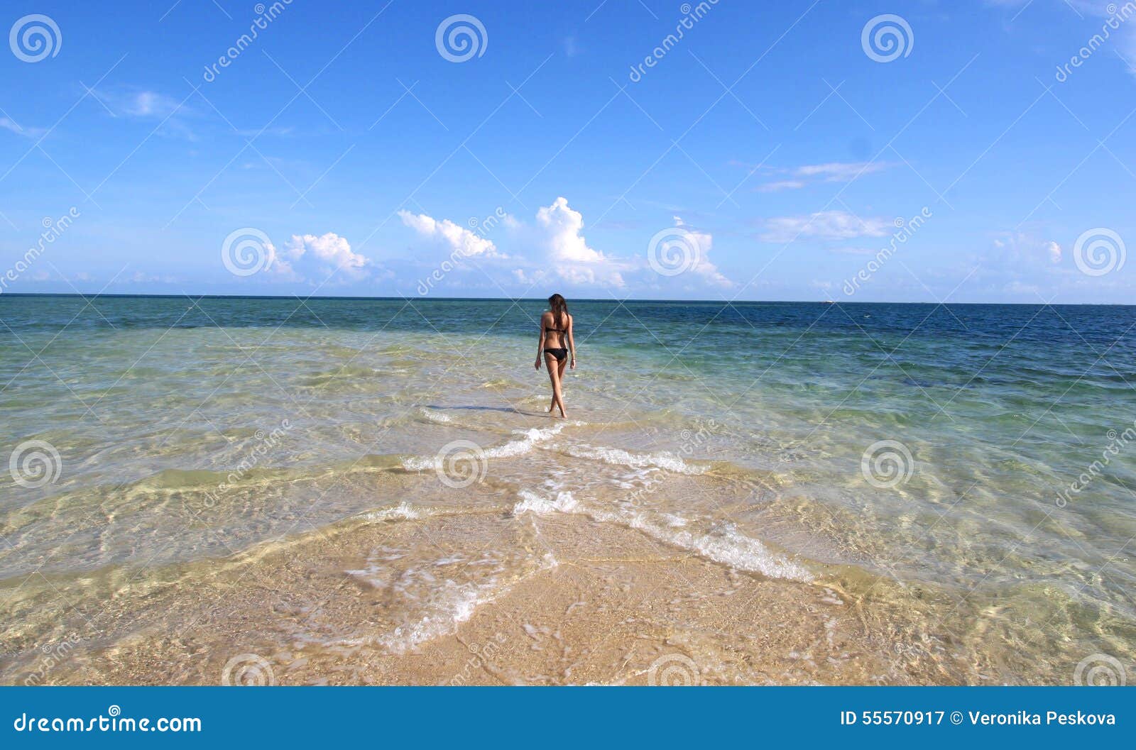 Girl in Black Bikini Walking on the White Beach Stock Image - Image of ...
