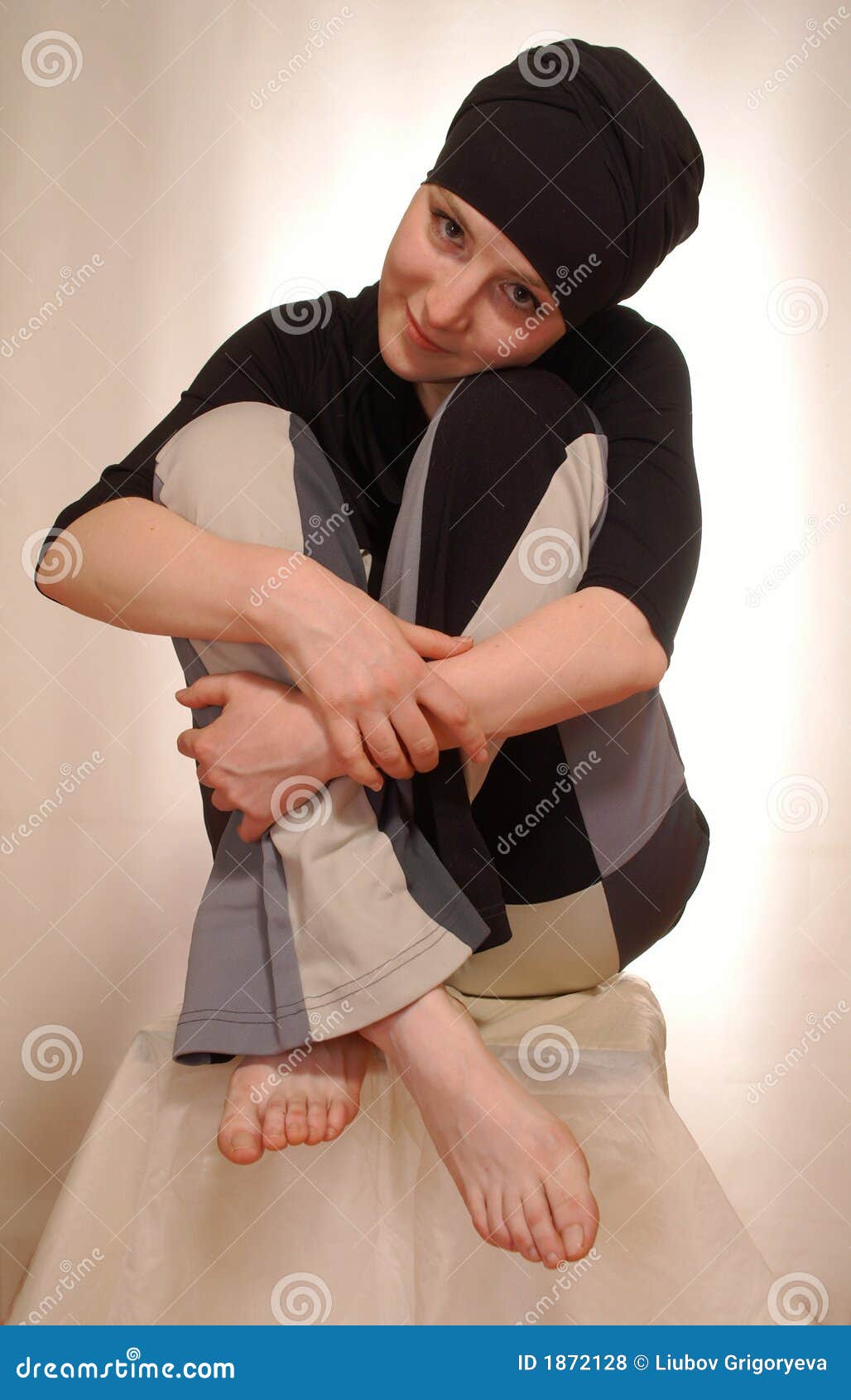 The Girl in a Black Frontlet on the Face Stock Photo - Image of body ...