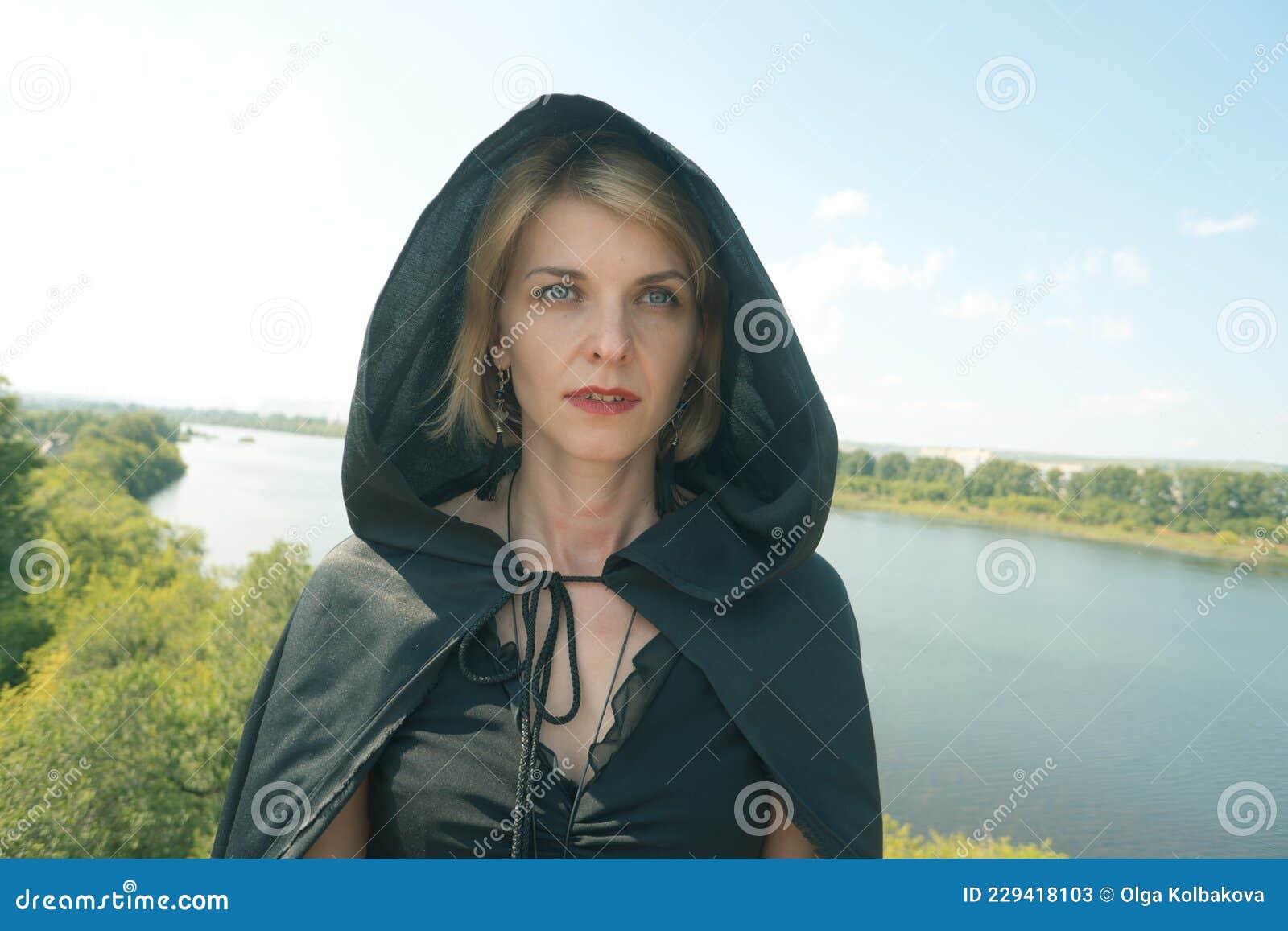 A Girl in a Black Hood with Red Lips Stock Image - Image of people ...