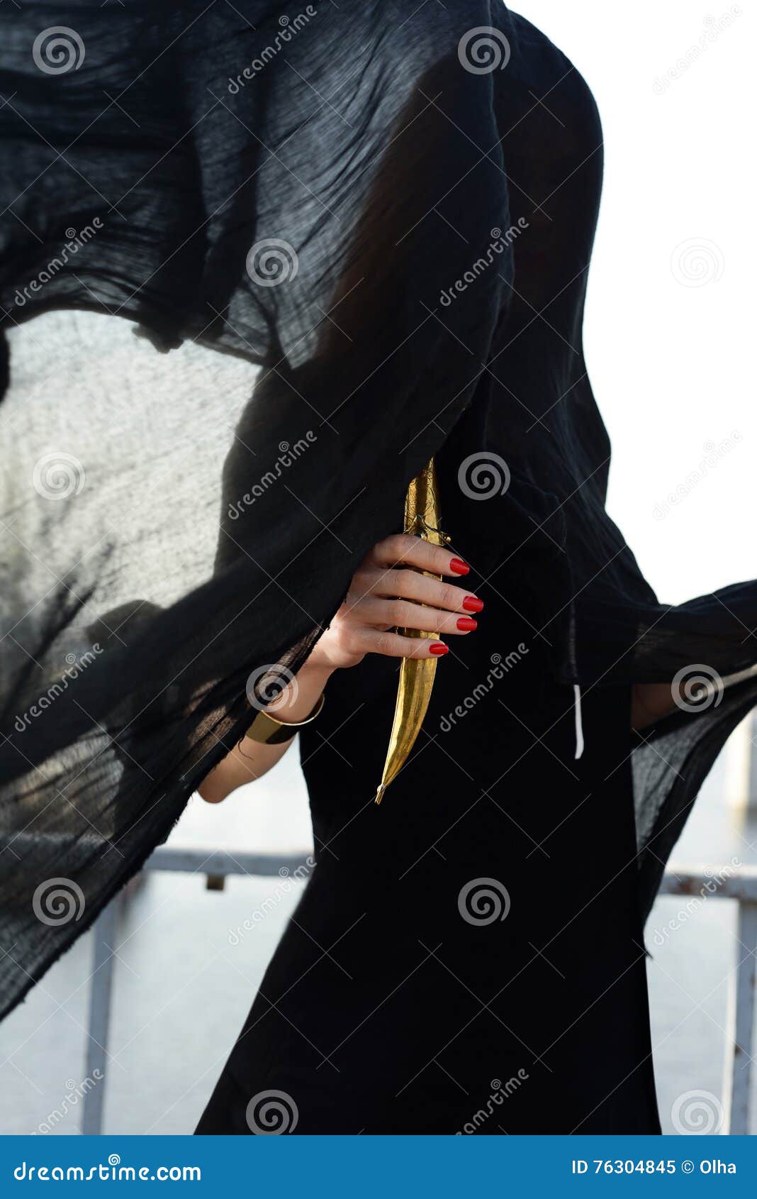 Girl in Black with an Oriental Dagger Stock Image - Image of girl ...