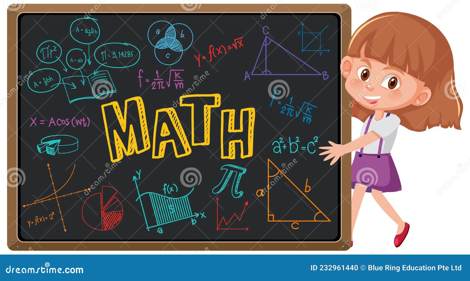Girl with Blackboard Full of Math Symbol and Icon Stock Vector ...