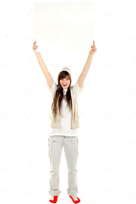 Girl with blank paper stock image. Image of modern, hold - 19324013