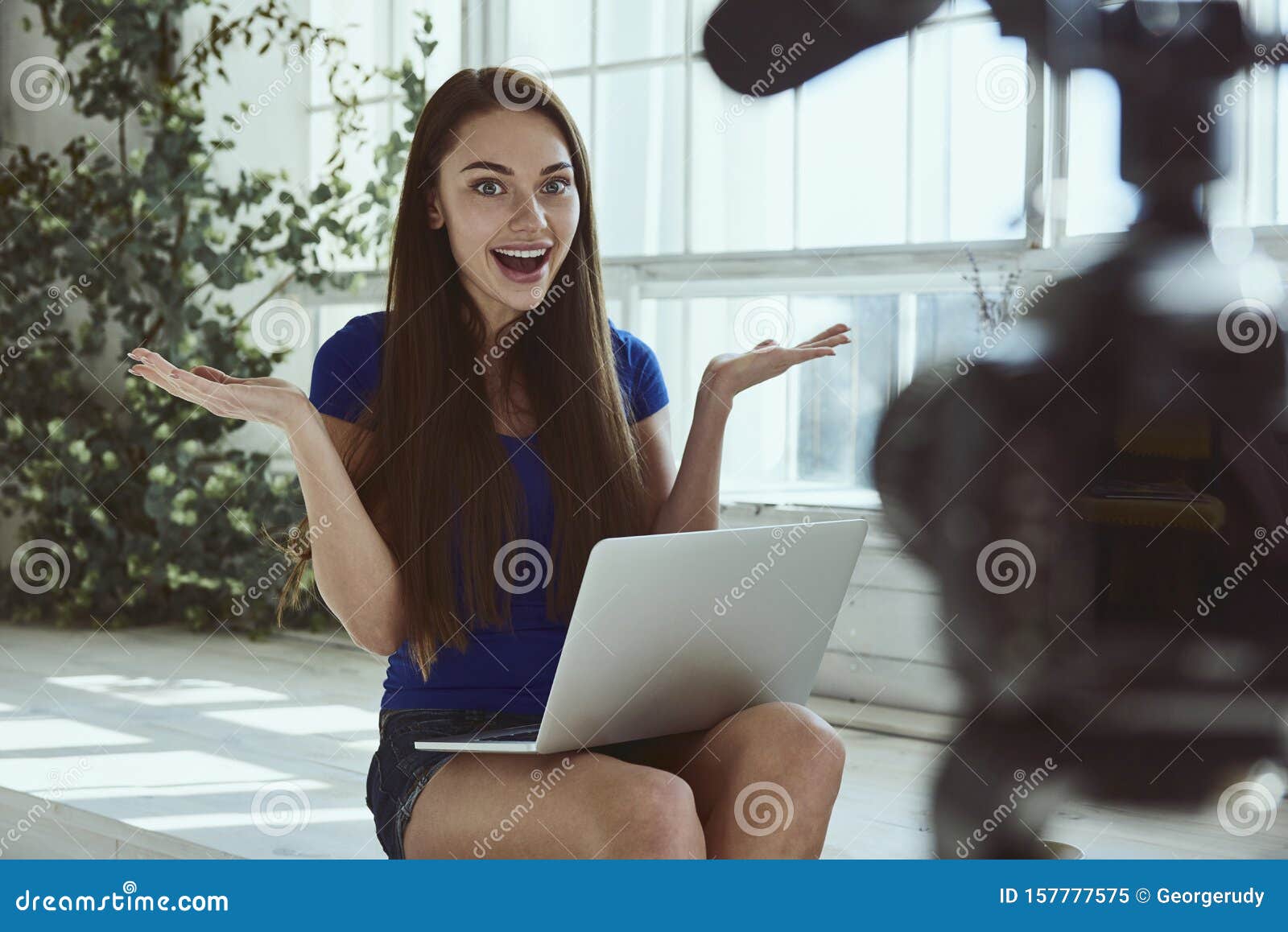Girl Blogger stock image. Image of office, girl, communication - 157777575