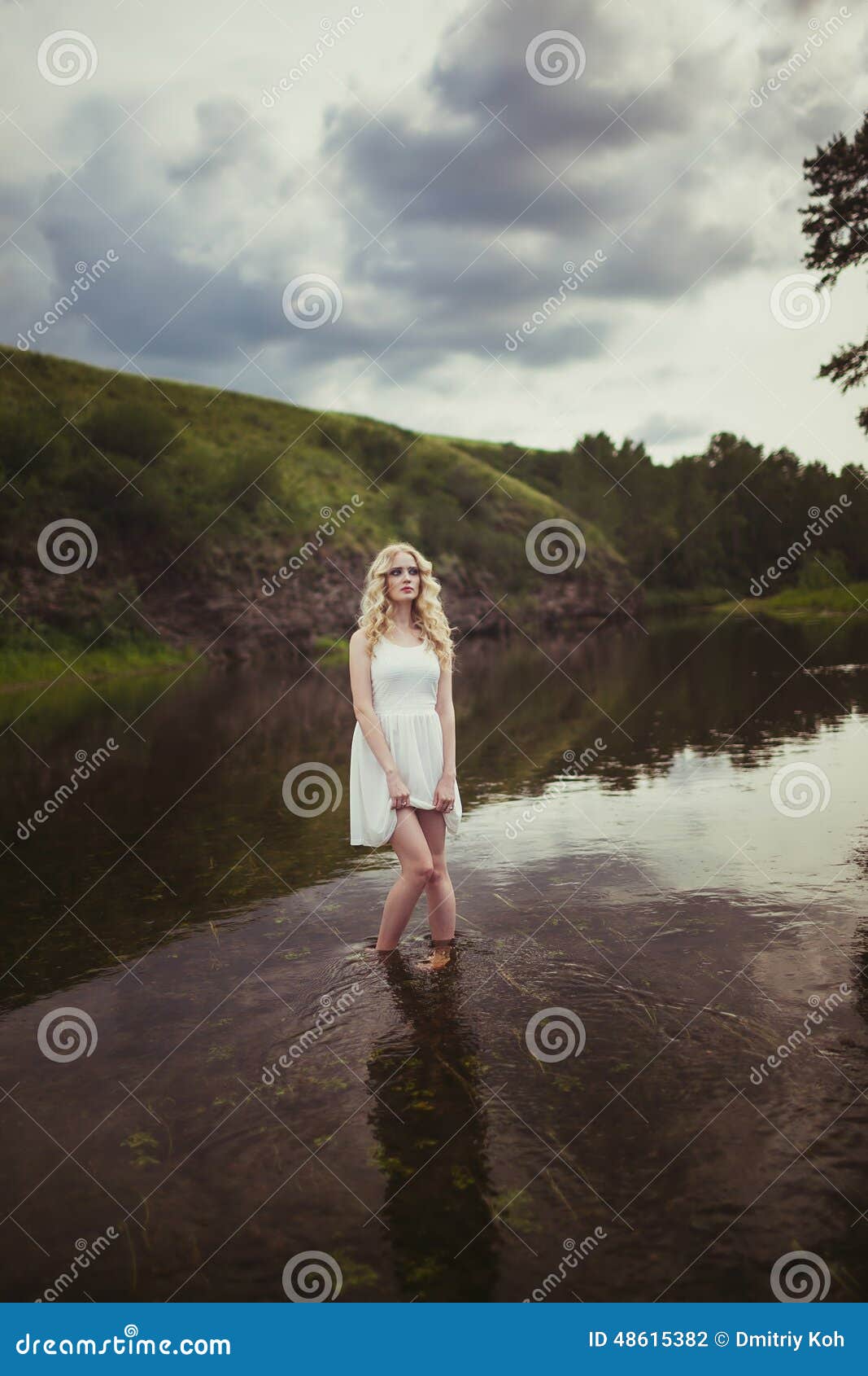 Girl blonde stock photo. Image of sarafan, flowers, foliage - 48615382