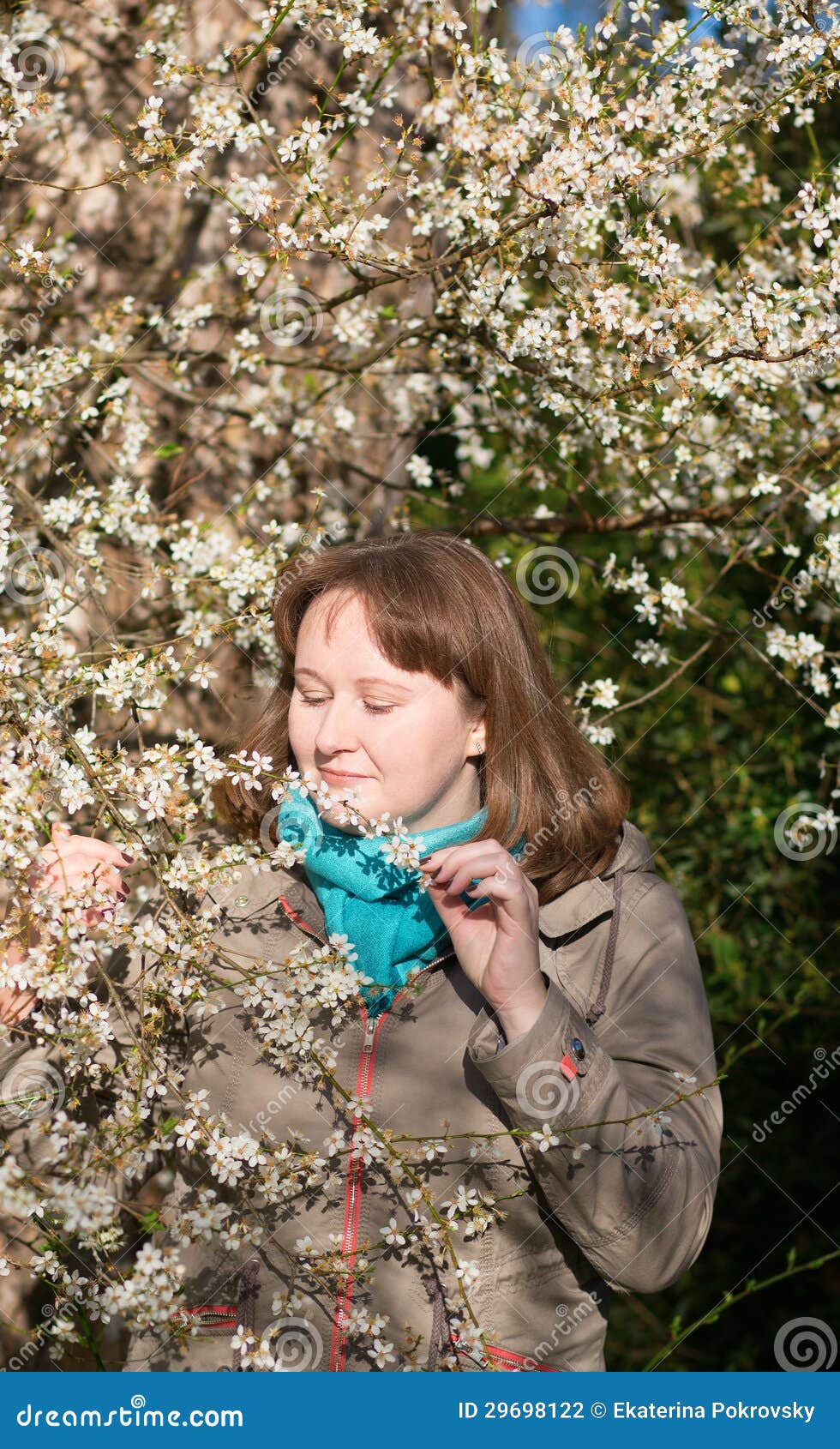 Girl with Blooming Cherry Tree Stock Photo - Image of outdoors, branch ...