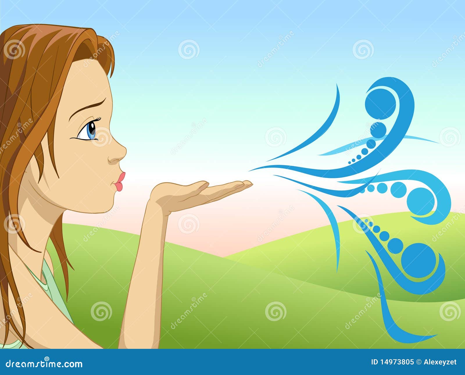 Girl Blow with the Palm of Your Hand Stock Vector - Illustration of ...
