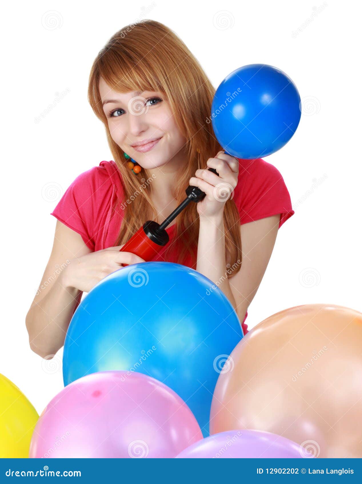 Girl blowing air balloon stock photo. Image of color - 12902202