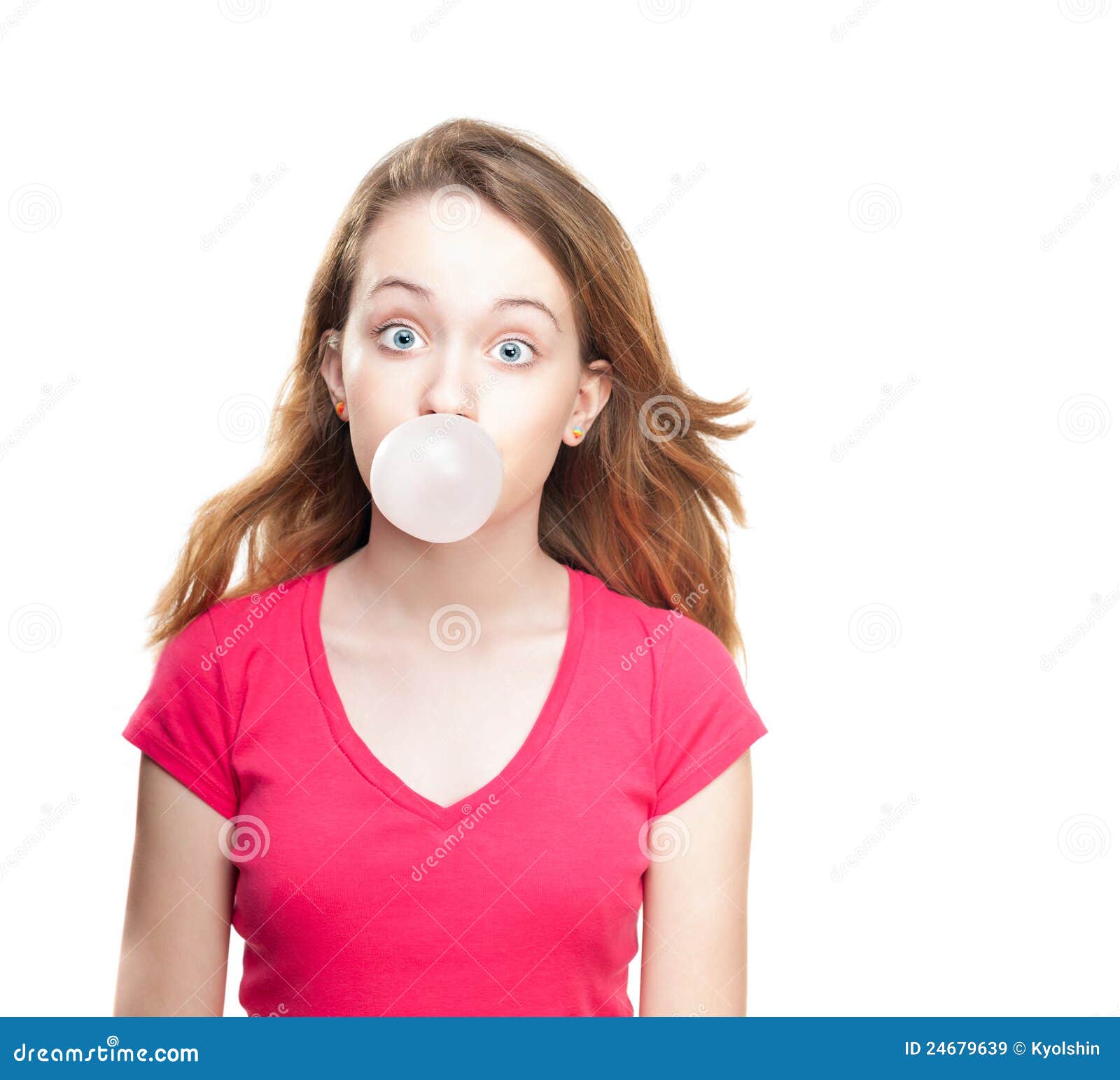 Girl Blowing Bubble from Chewing Gum Stock Image - Image of active ...
