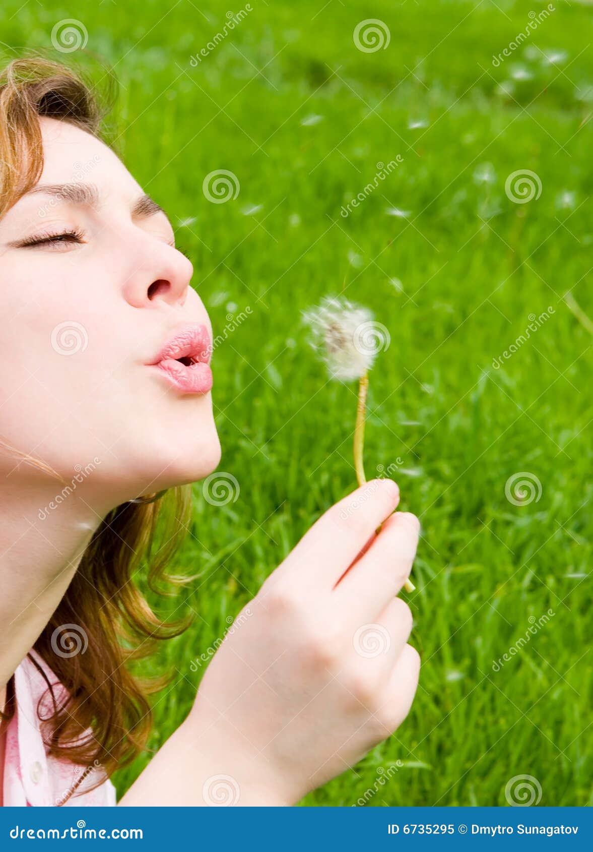 Girl Blowing on the Dandelion Stock Image - Image of cheerful, head ...