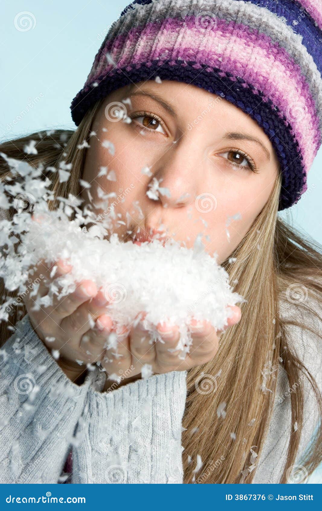 Girl Blowing Snow stock photo. Image of woman, playing - 3867376