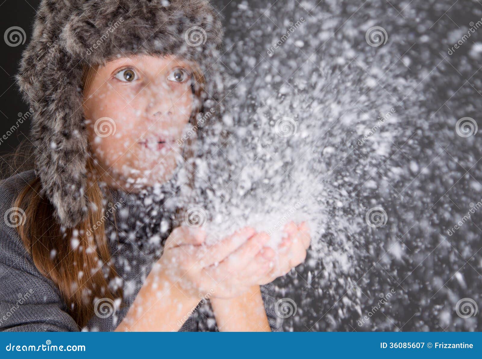 Girl Blowing Snow - Winter Time Stock Image - Image of girl, lucky ...