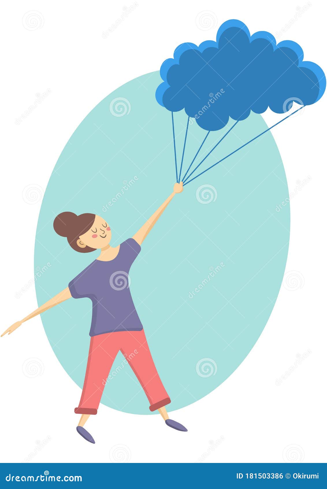 Girl and Blue Cloud on Strings Stock Vector - Illustration of happy ...