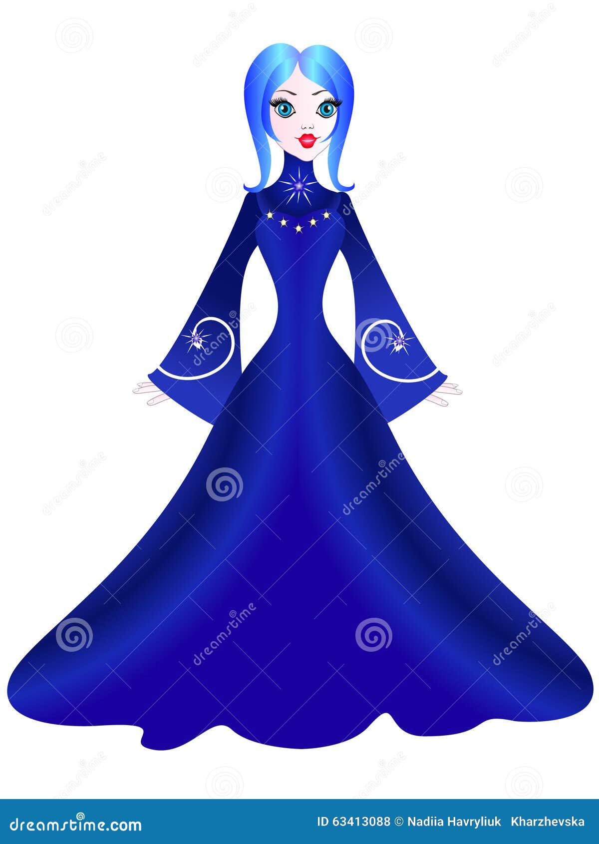 A girl in a blue dress. stock vector. Illustration of costume - 63413088