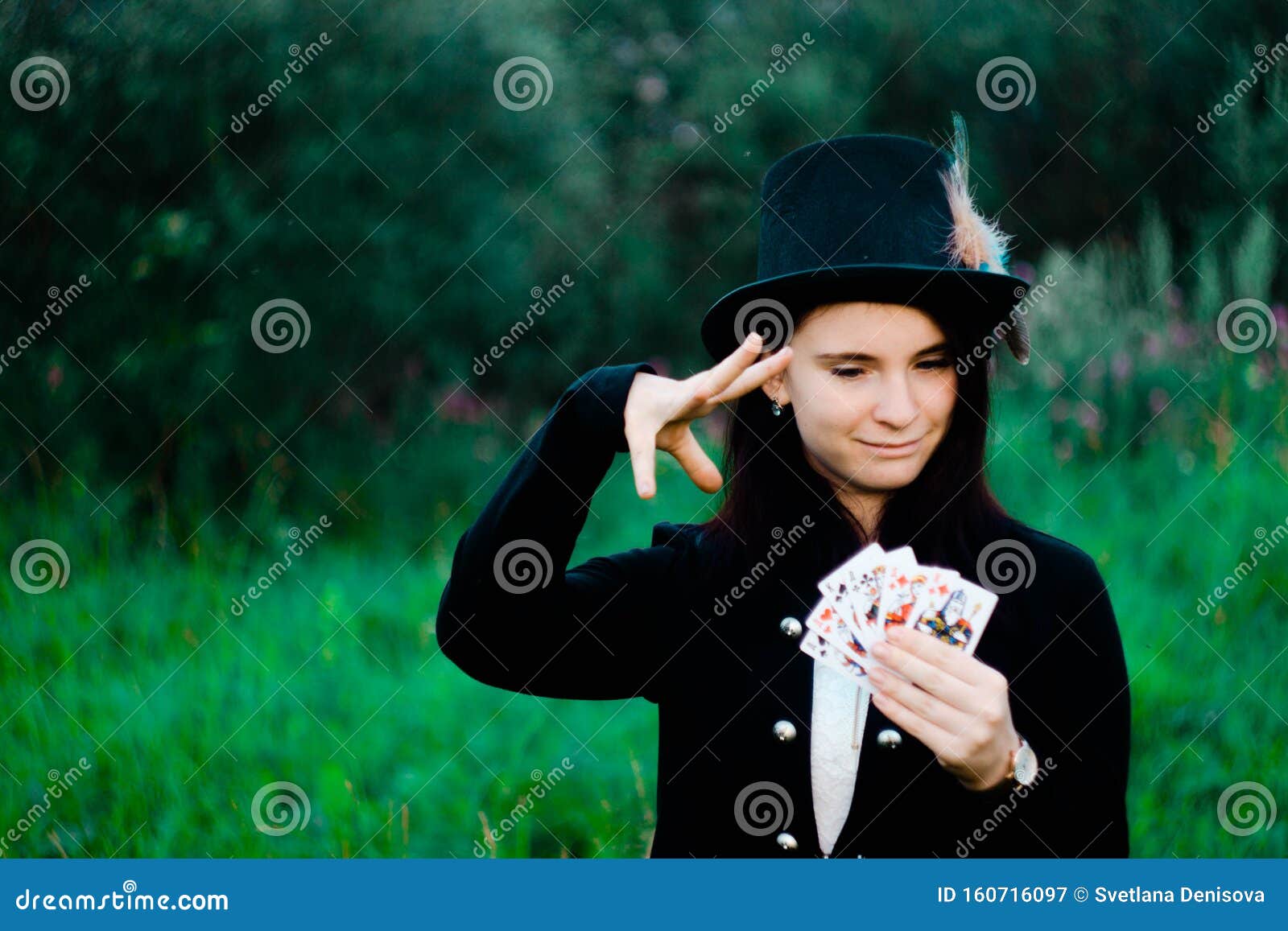 A Girl with Blue Eyes in a Top Hat Stock Image - Image of lights, blue ...