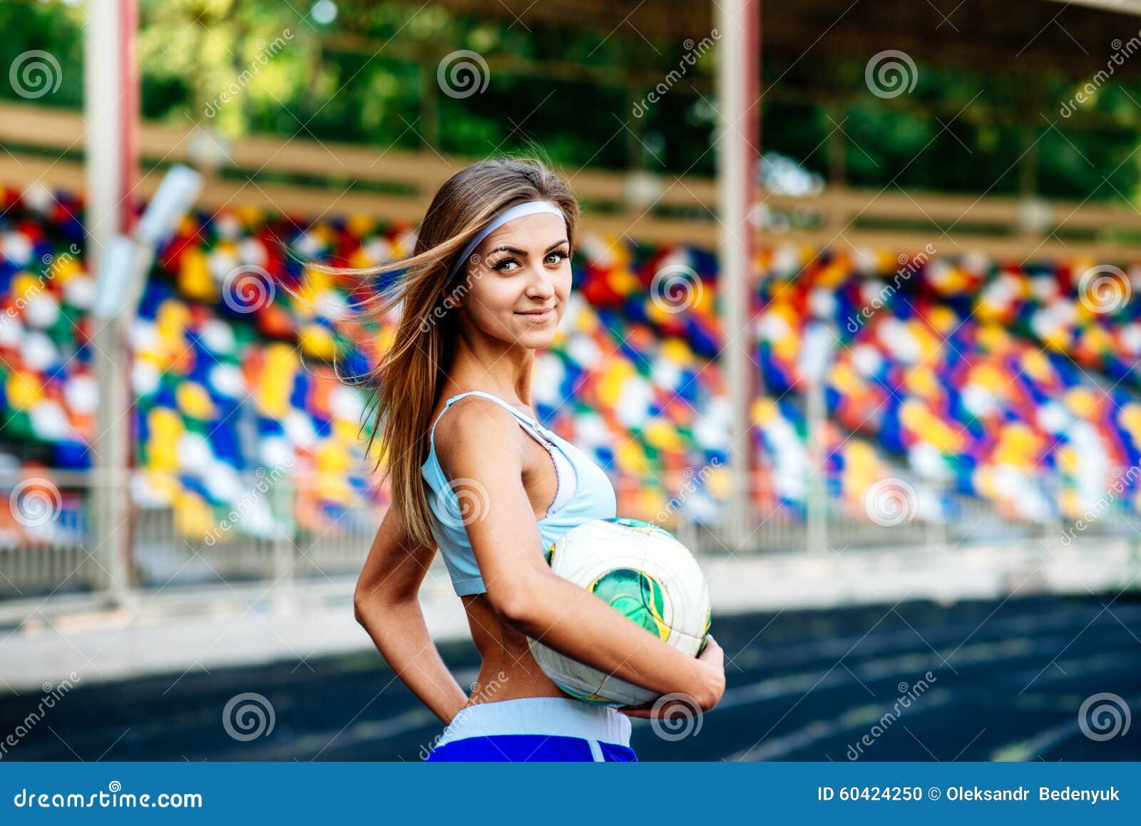 Girl in Blue Shorts Workout on Stadium Editorial Image - Image of ...