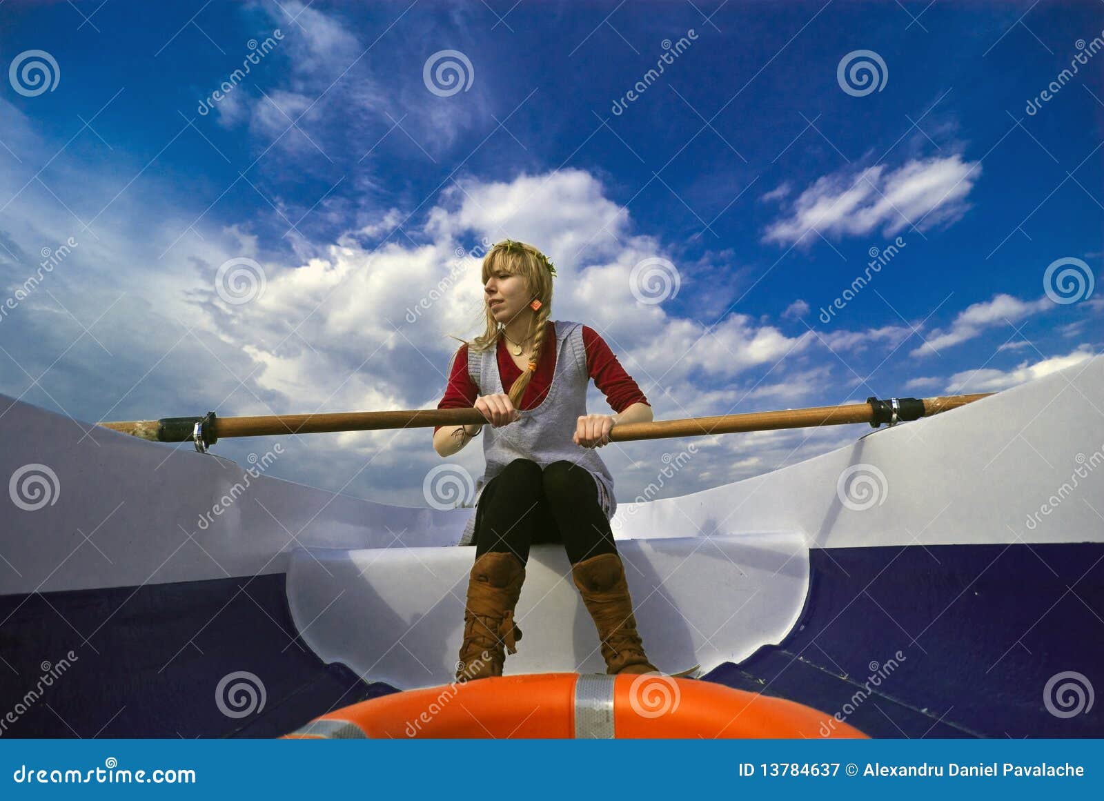 Girl in a boat rowing stock image. Image of recreation - 13784637