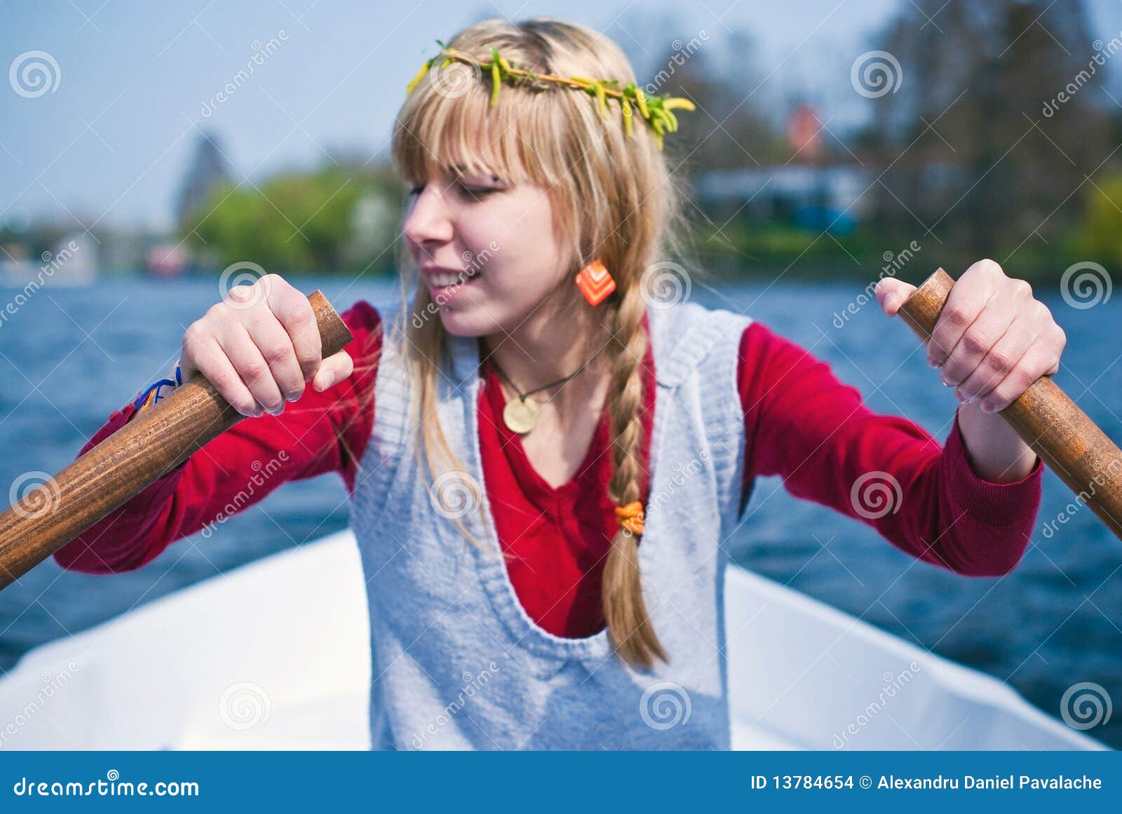Girl in a boat rowing stock photo. Image of beautiful - 13784654