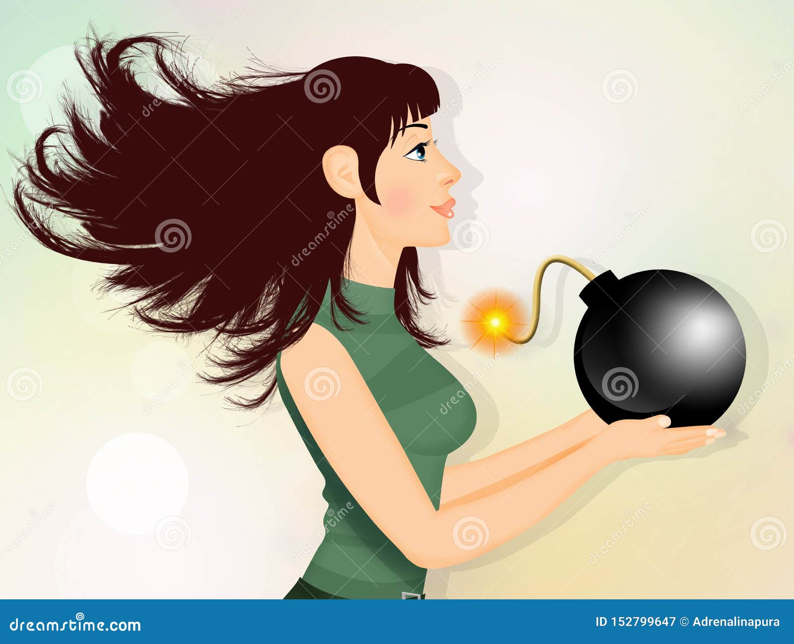 Girl with the bomb stock illustration. Illustration of woman - 152799647