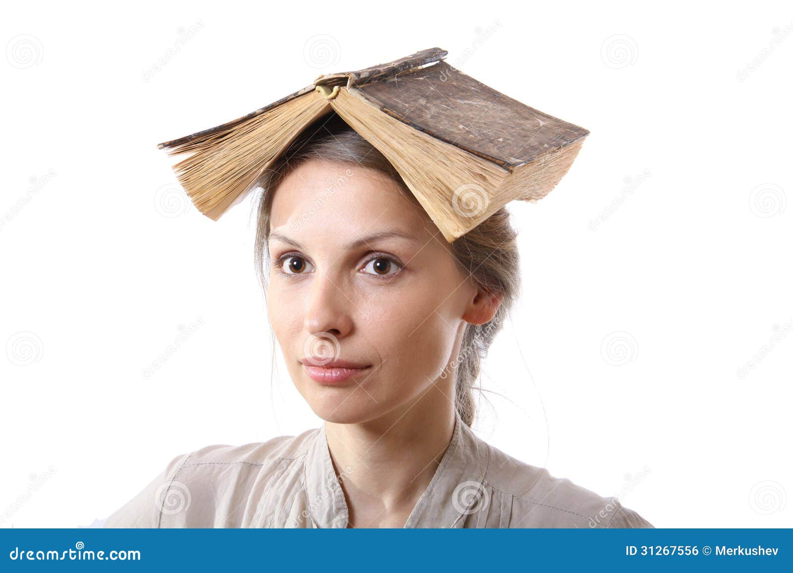 Girl with a Book on Her Head Stock Photo - Image of cute, expertise ...