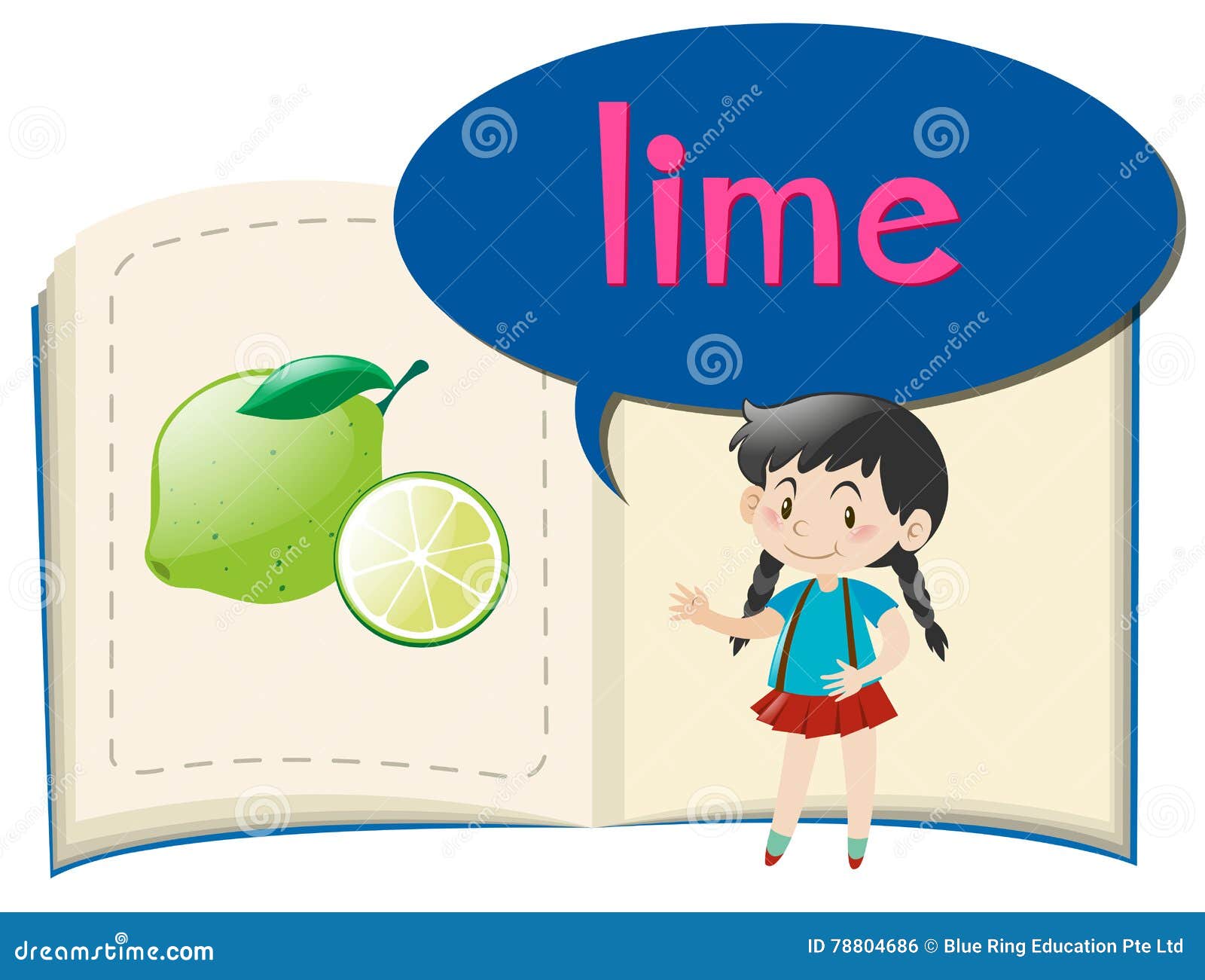 Girl and Book with Lime Picture Stock Illustration - Illustration of ...