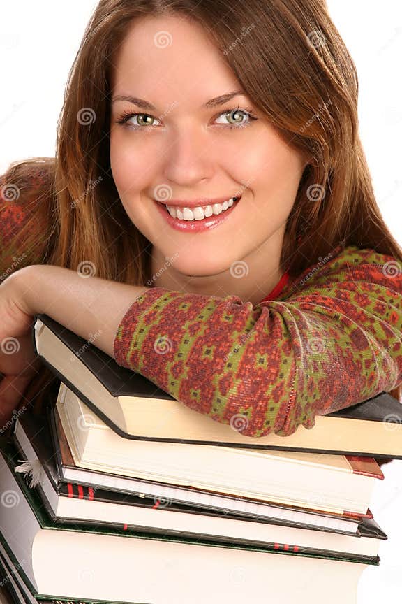 Girl with books 2 stock image. Image of pile, exam, confidence - 1991431